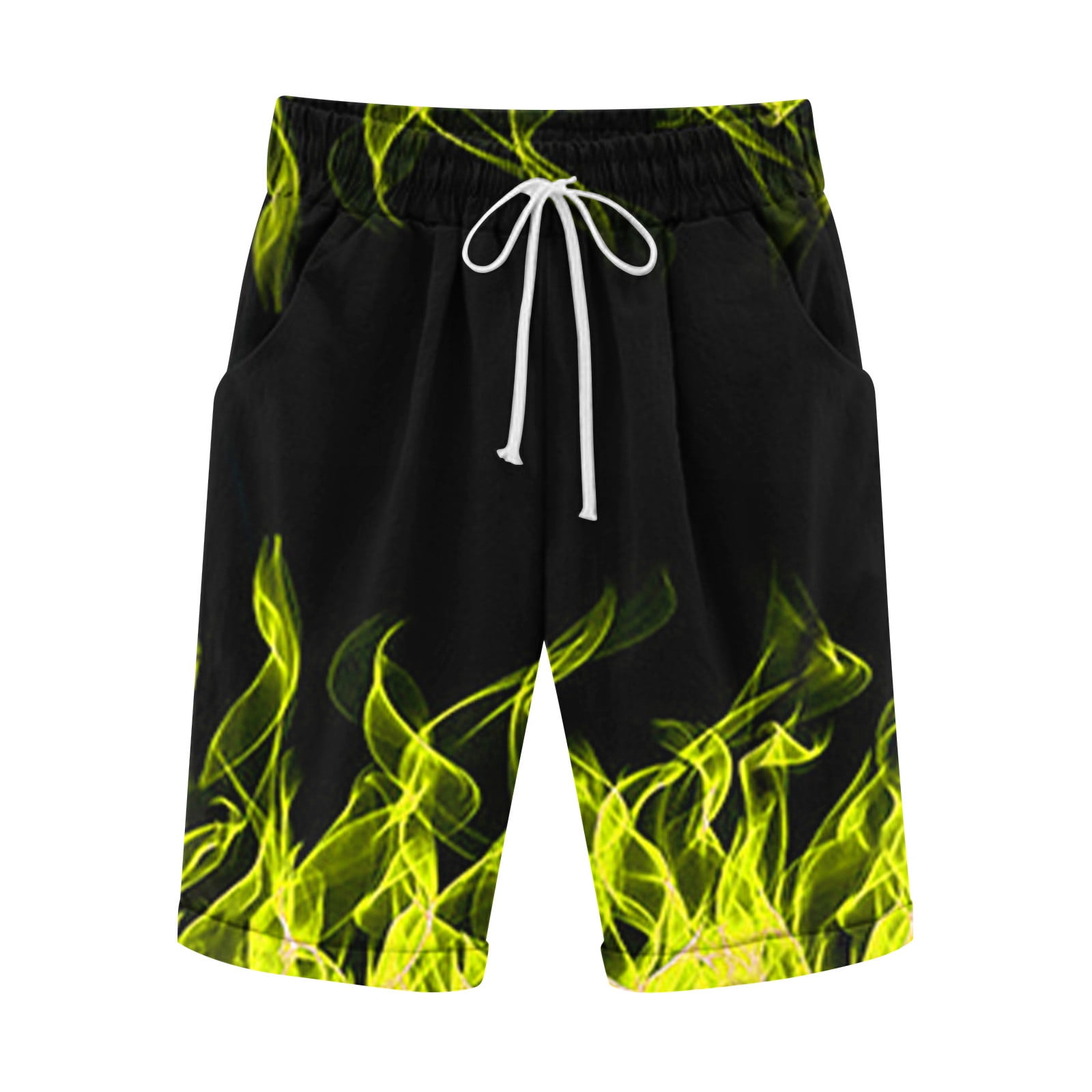 Dovford Cotton Linen Shorts for Men Flame Printed Lightweight Beach ...