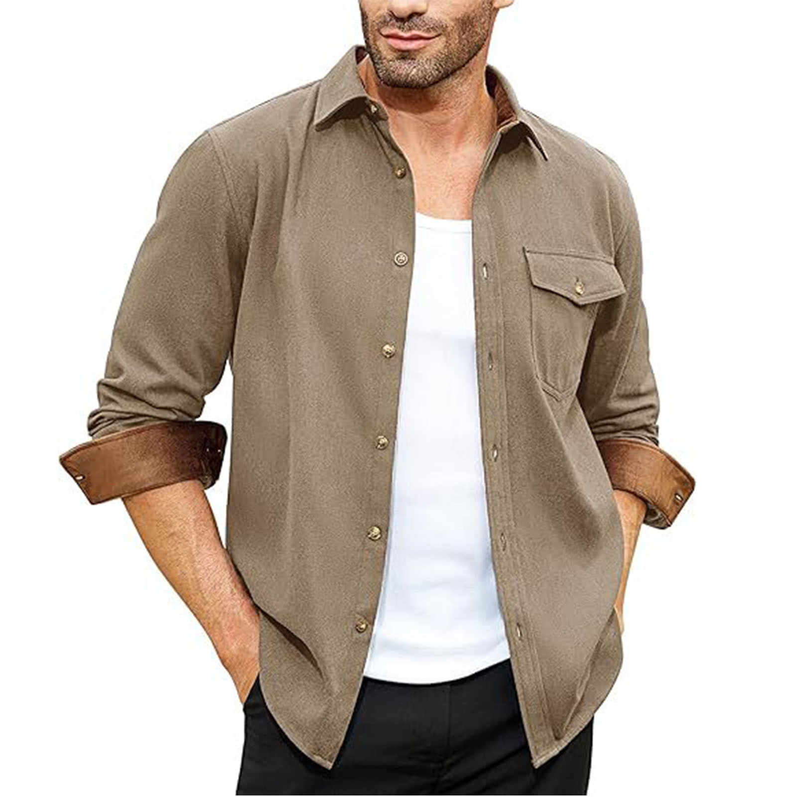 Dovford Flannel Shirt for Men Long Sleeve Mens Dress Shirts Cotton ...