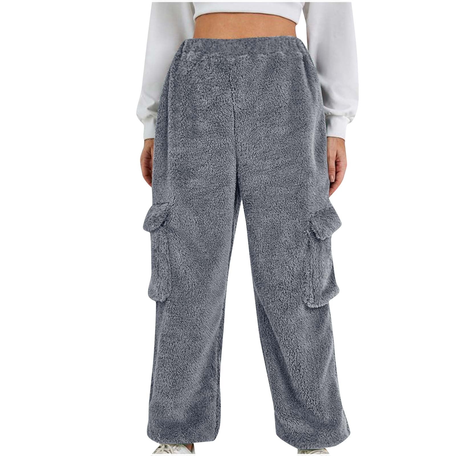 Dovford Fuzzy Pants for Women 2024 Winter Warm Sherpa Pants Cozy Soft ...