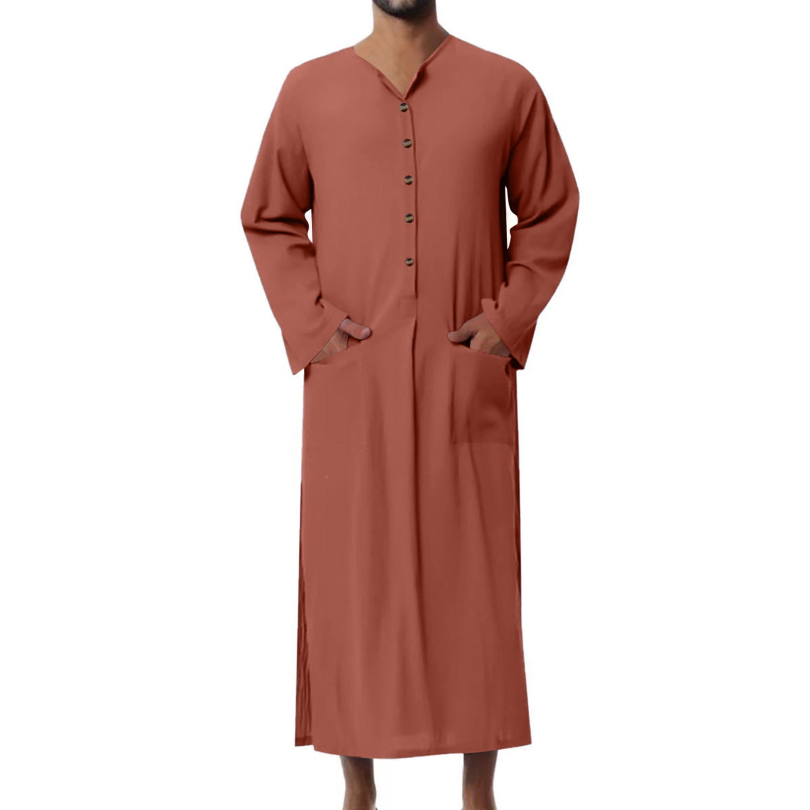 Dovford Kaftans for Men Button Down Islamic Thobe for Men Arabic Robes for Men Long Sleeve Abaya ...