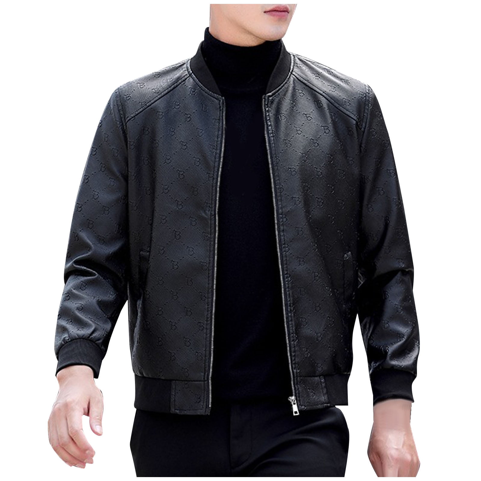 Dovford Leather Blazer for Men Real Lambskin Mens Leather Blazer Classic 2 Buttons/Zipper Black ...