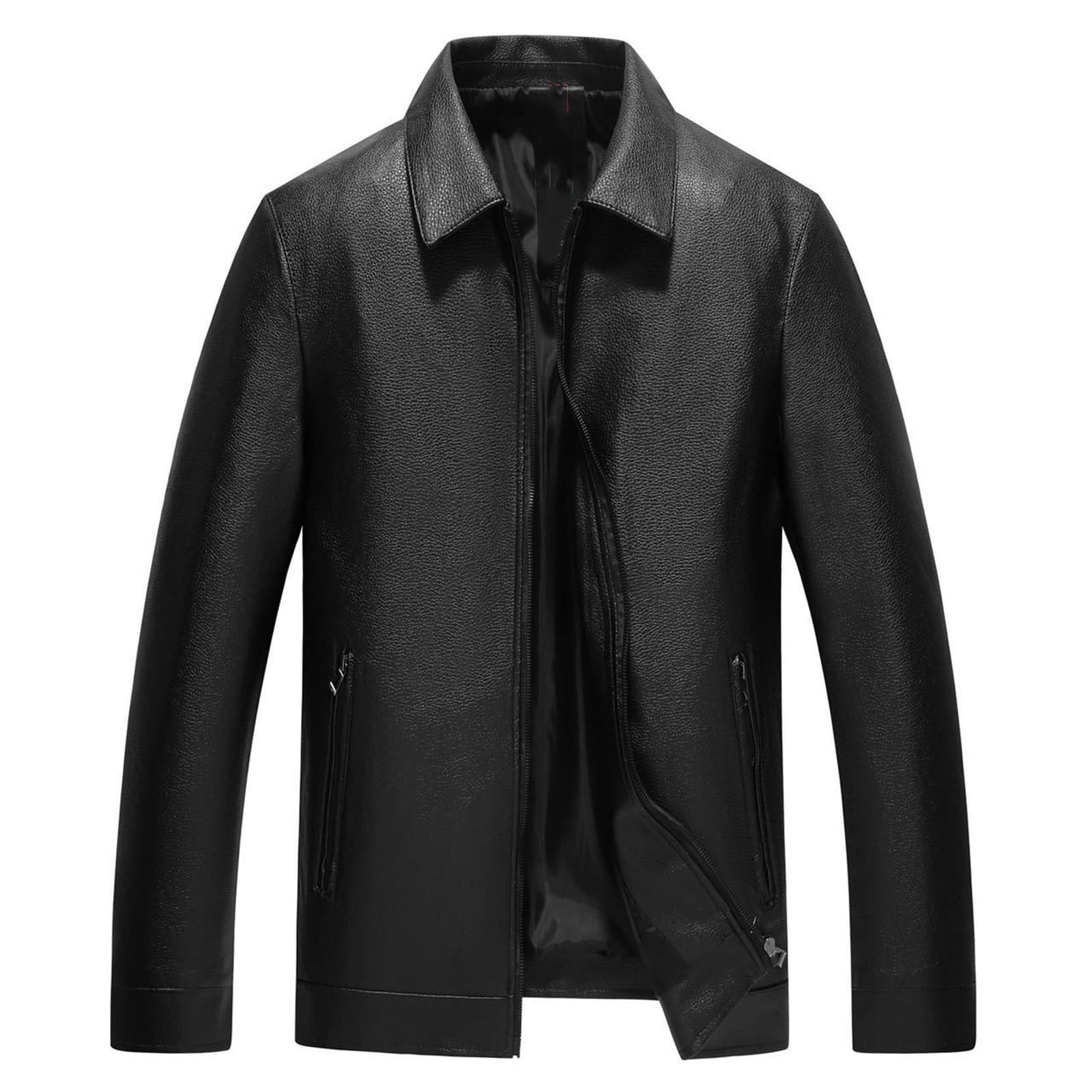 Dovford Leather Blazer for Men Real Lambskin Mens Leather Blazer Classic 2 Buttons/Zipper Black ...
