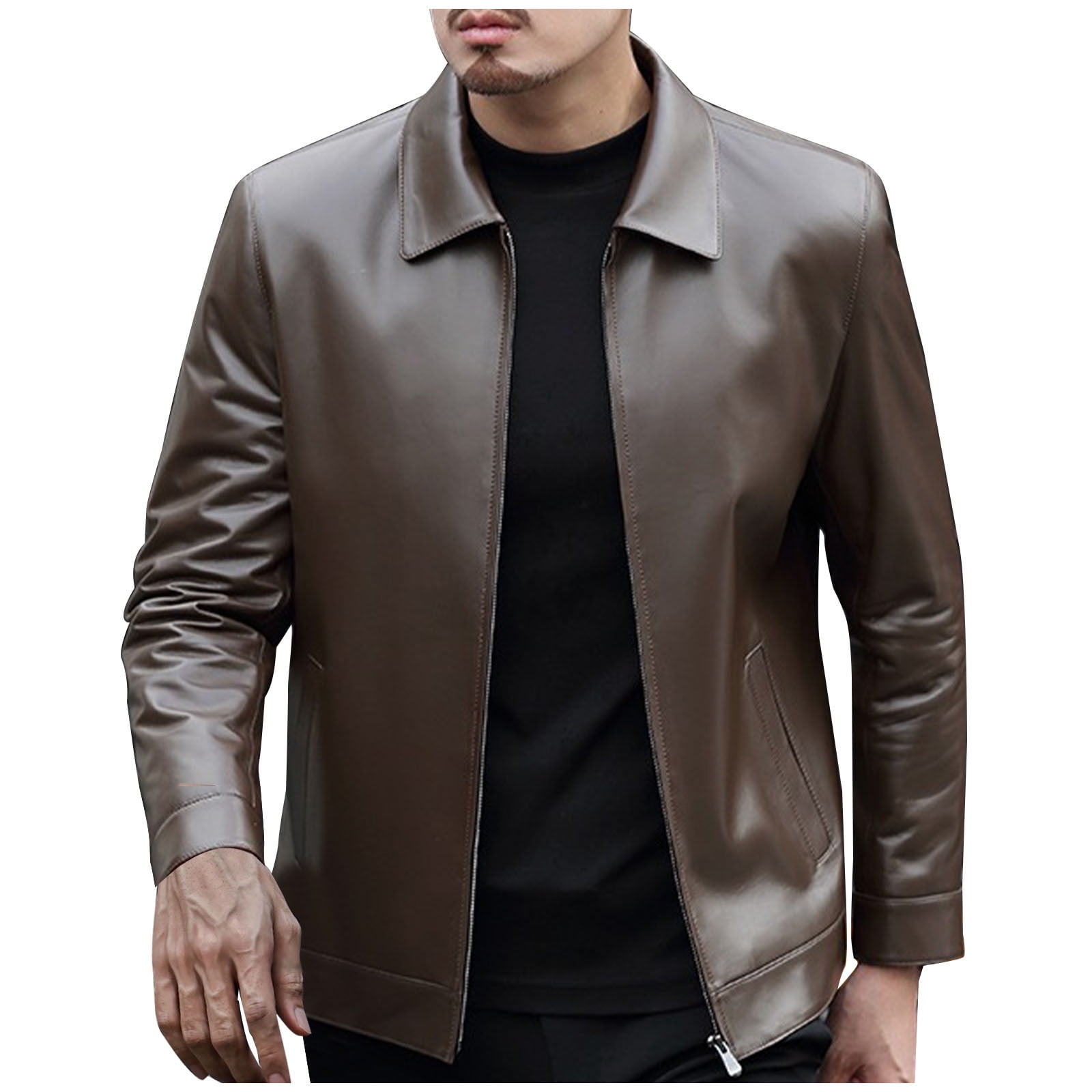 Dovford Leather Blazer for Men Real Lambskin Mens Leather Blazer Classic 2 Buttons/Zipper Black ...
