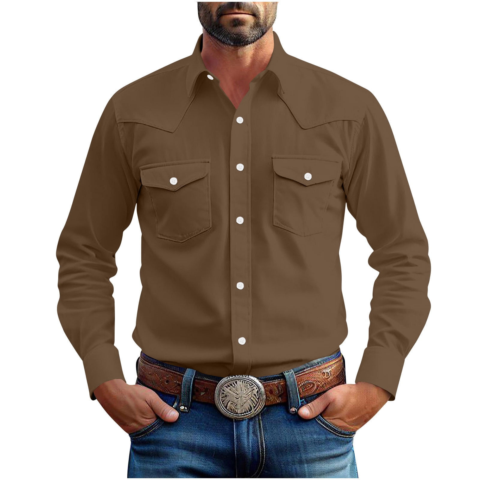 Dovford Linen Shirts for Men Western Snap Long Sleeve Shirt Cowboy ...