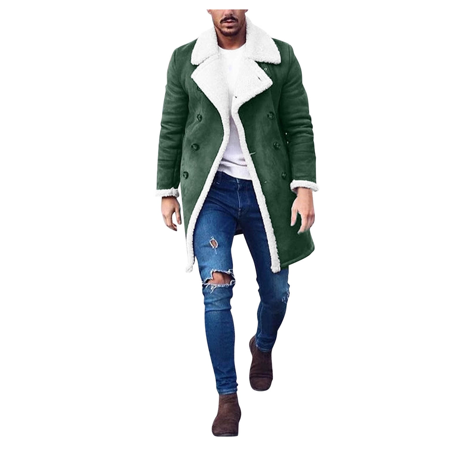 Dovford Men Sherpa Jacket Fleece Lined Motorcycle PU Faux Leather ...