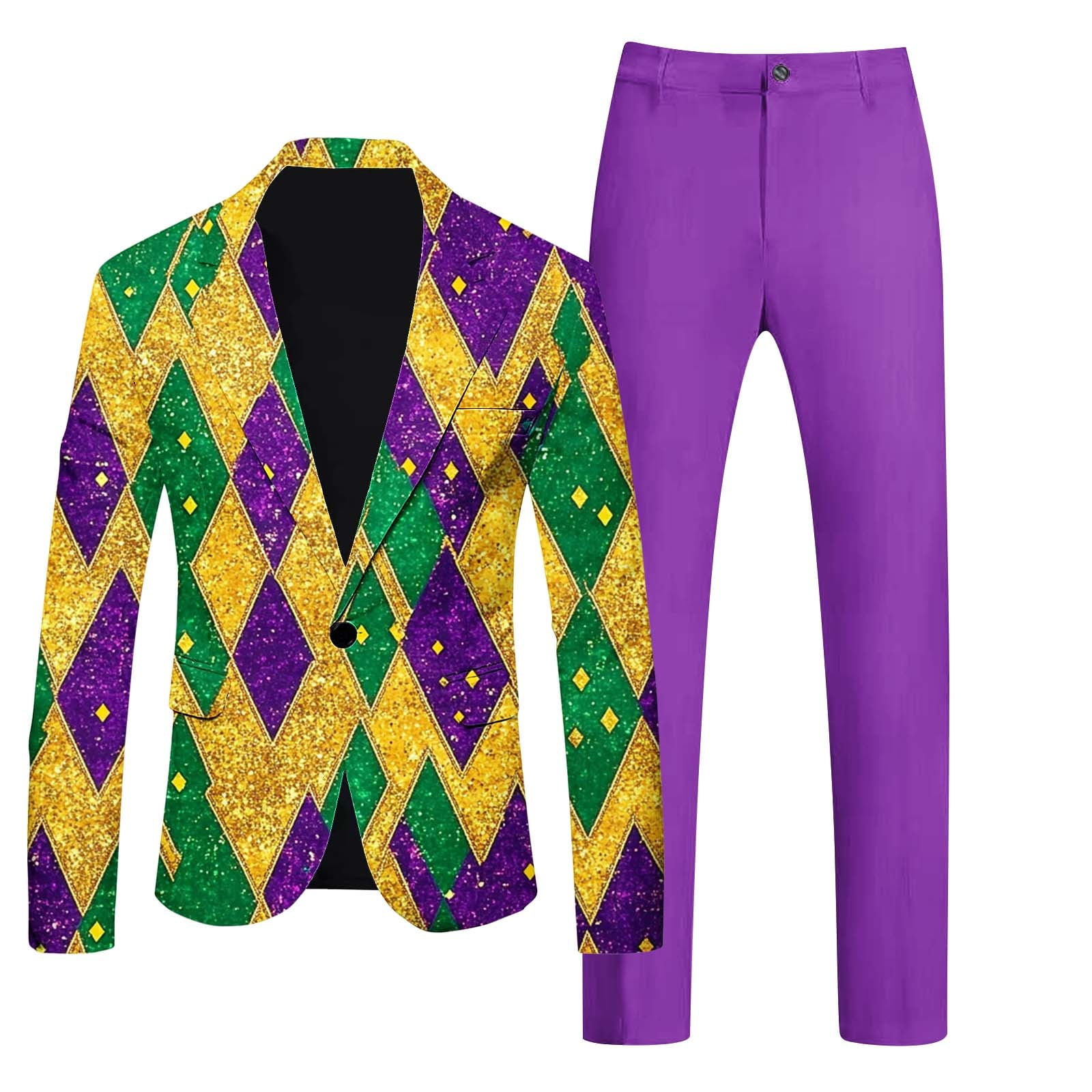 Dovford Men's 2 Piece Mardi Gras Suit Peak Lapel One Button Slim Fit ...
