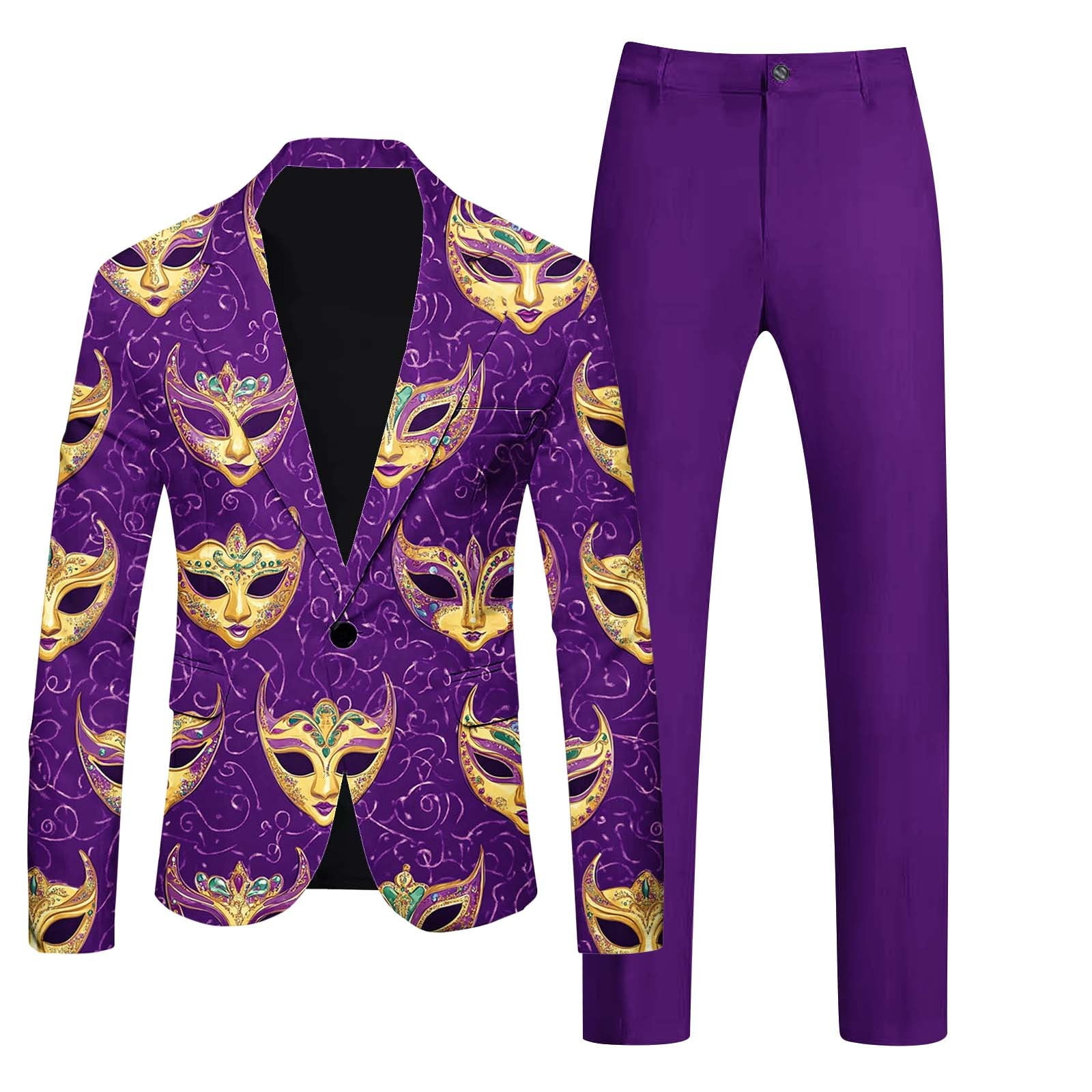 Dovford Men's 2 Piece Mardi Gras Suit Peak Lapel One Button Slim Fit ...