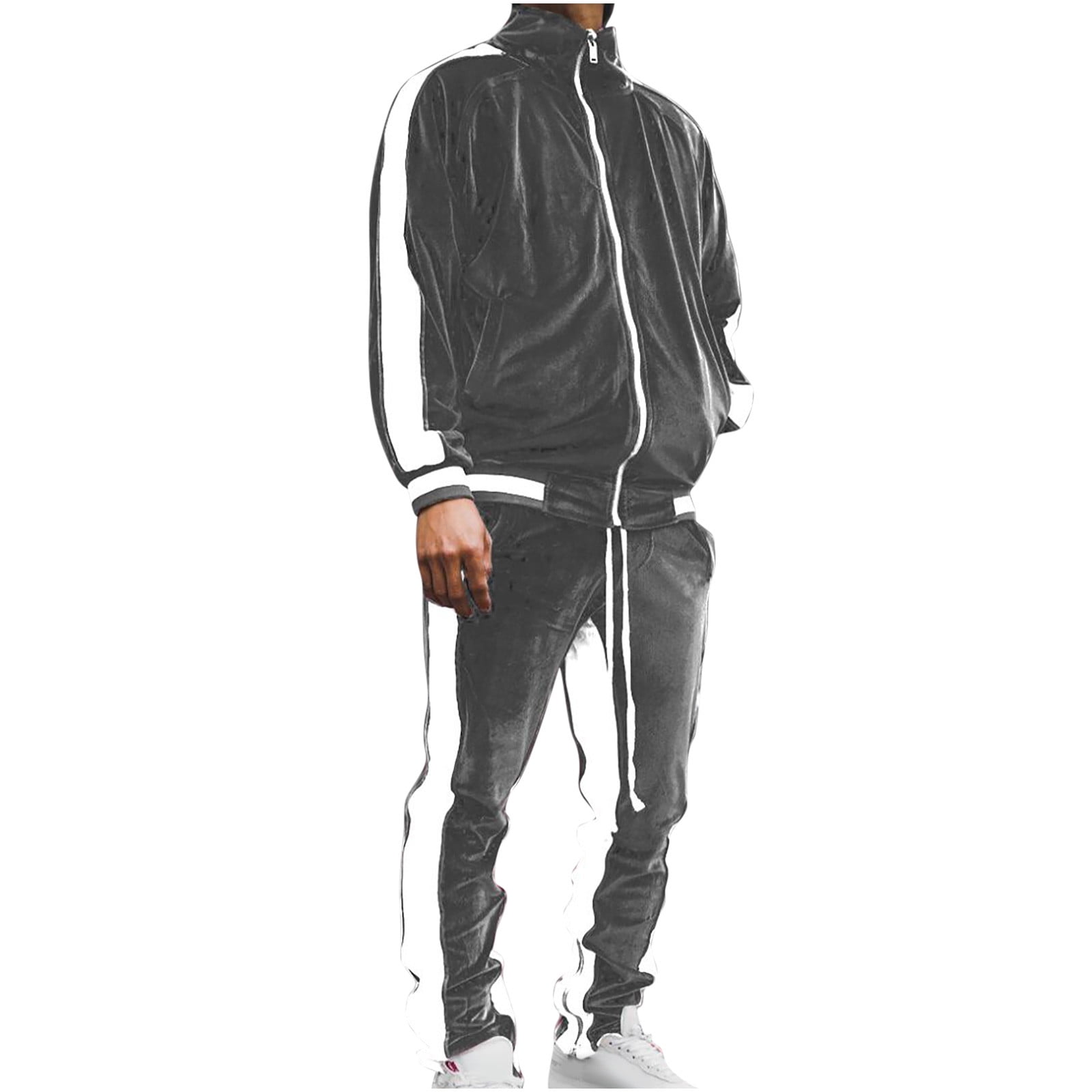 Dovford Men's 2 Pieces Full Zip Tracksuits Golden Velvet Sport Suits ...