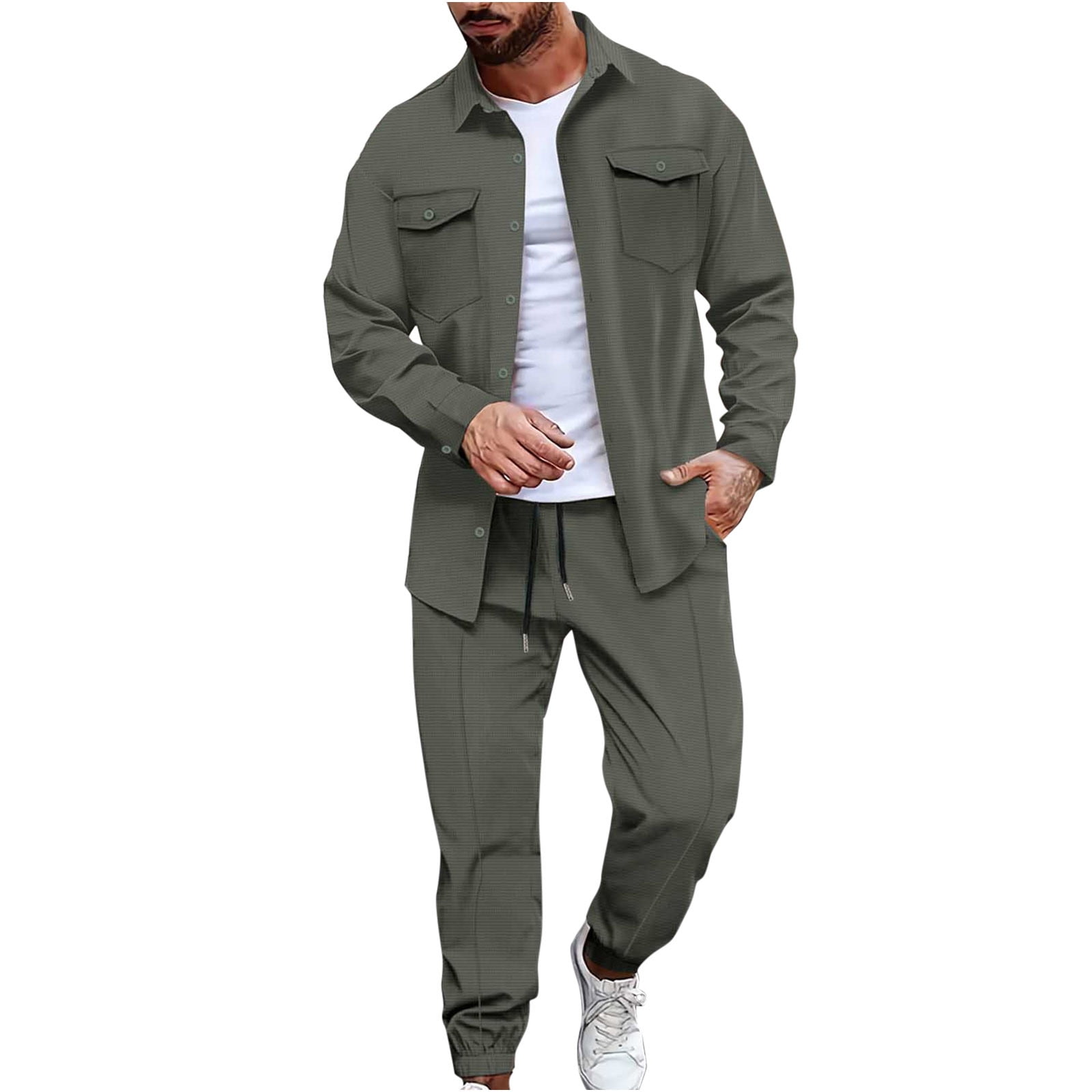 Dovford Men's 2Pc Tracksuits Set Jackets&Pants Jogger Solid Color Long ...