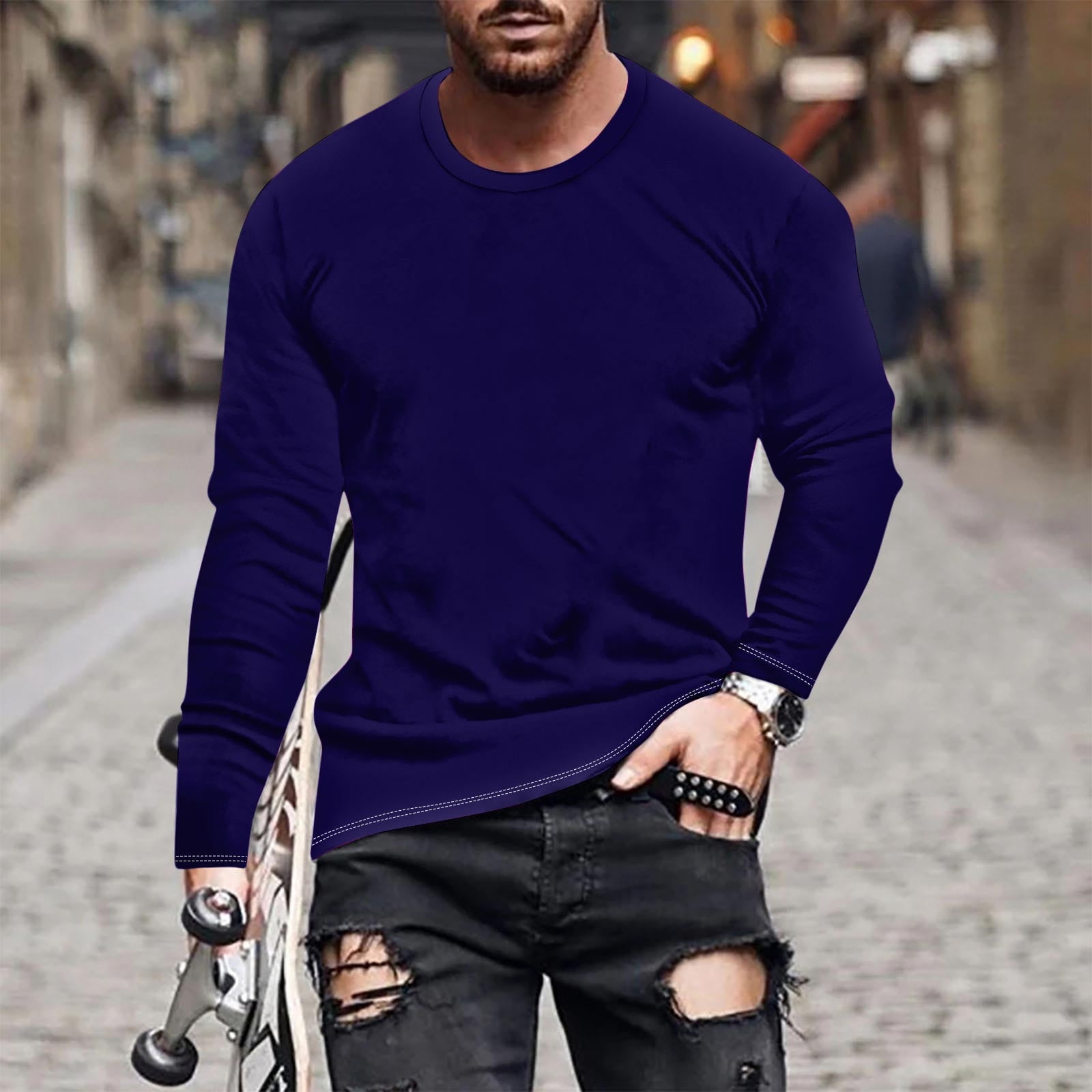 Dovford Men’s Athletic Crewneck T Shirts Casual Long Sleeve Silm Gym ...