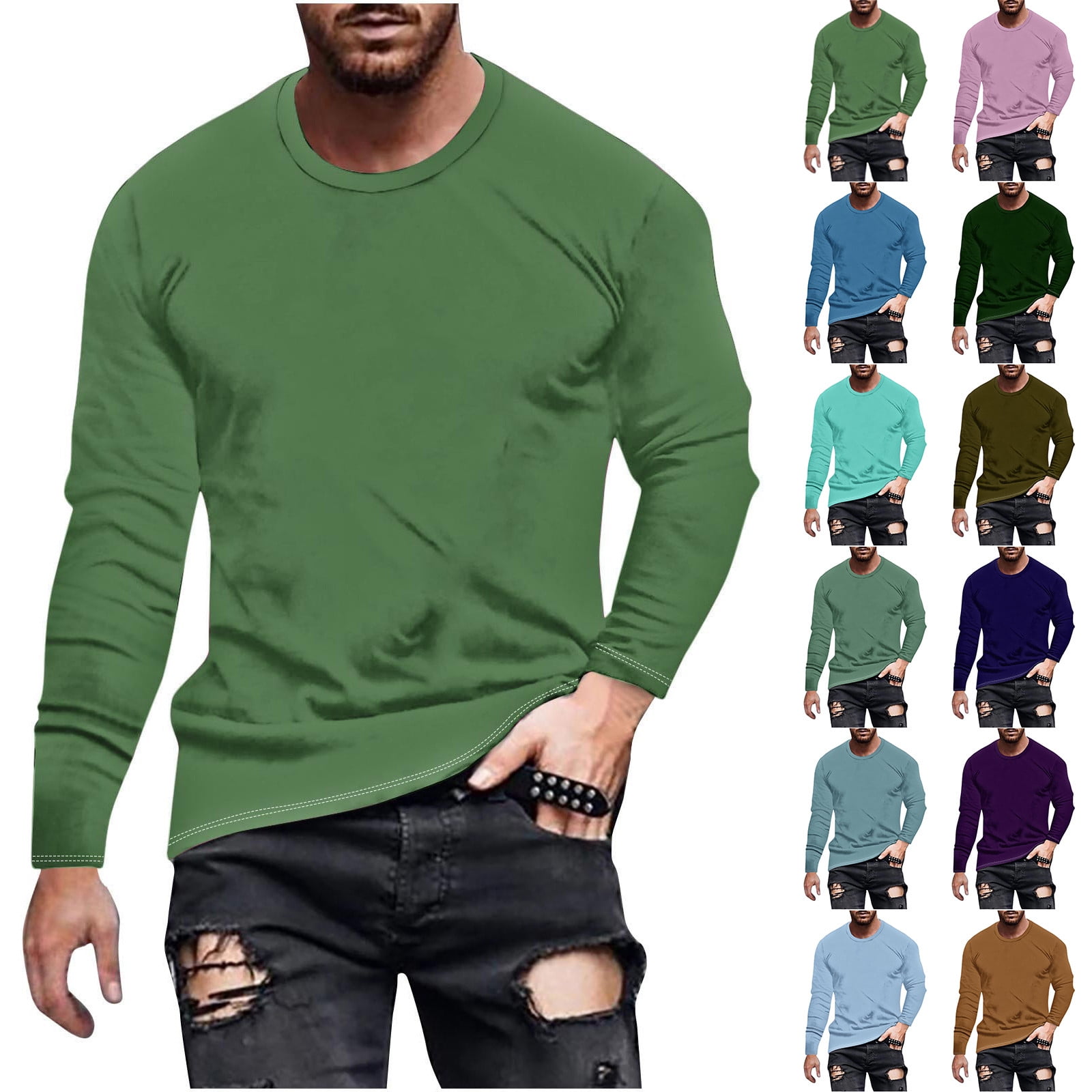 Dovford Men’s Athletic Crewneck T Shirts Casual Long Sleeve Silm Gym ...