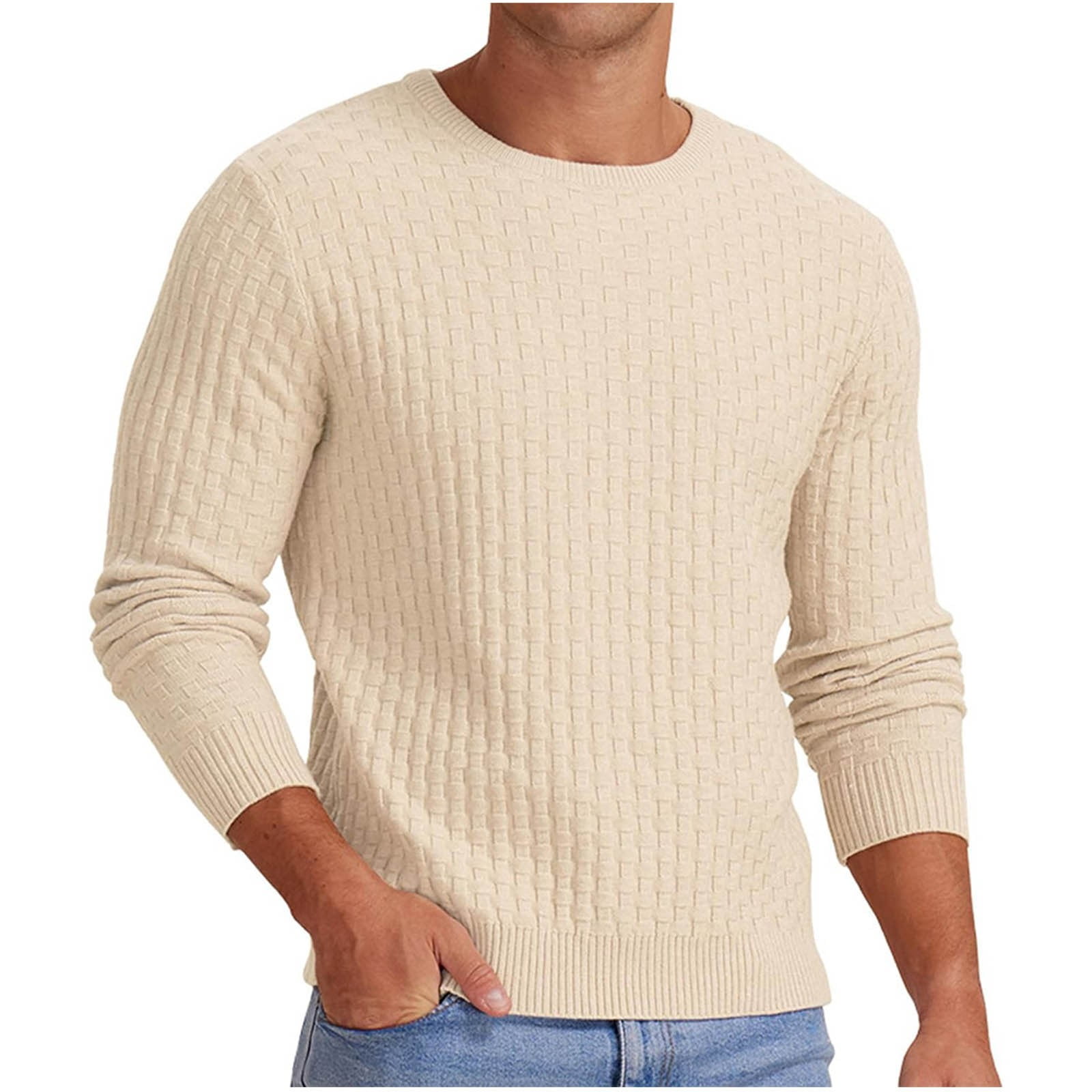Dovford Men's Crewneck Pullover Sweater Waffle Long Sleeve Casual ...