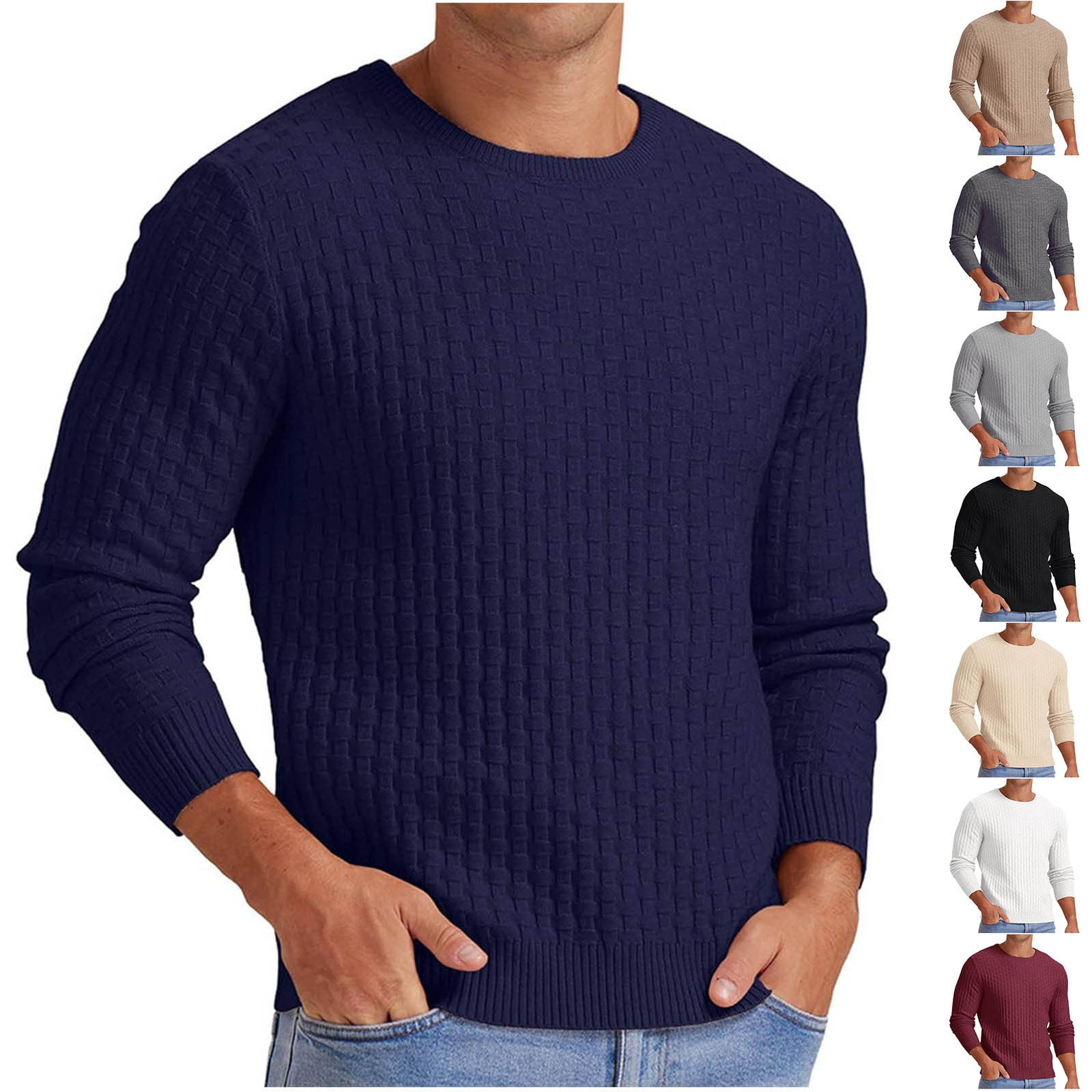 Dovford Men's Crewneck Pullover Sweater Waffle Long Sleeve Casual ...