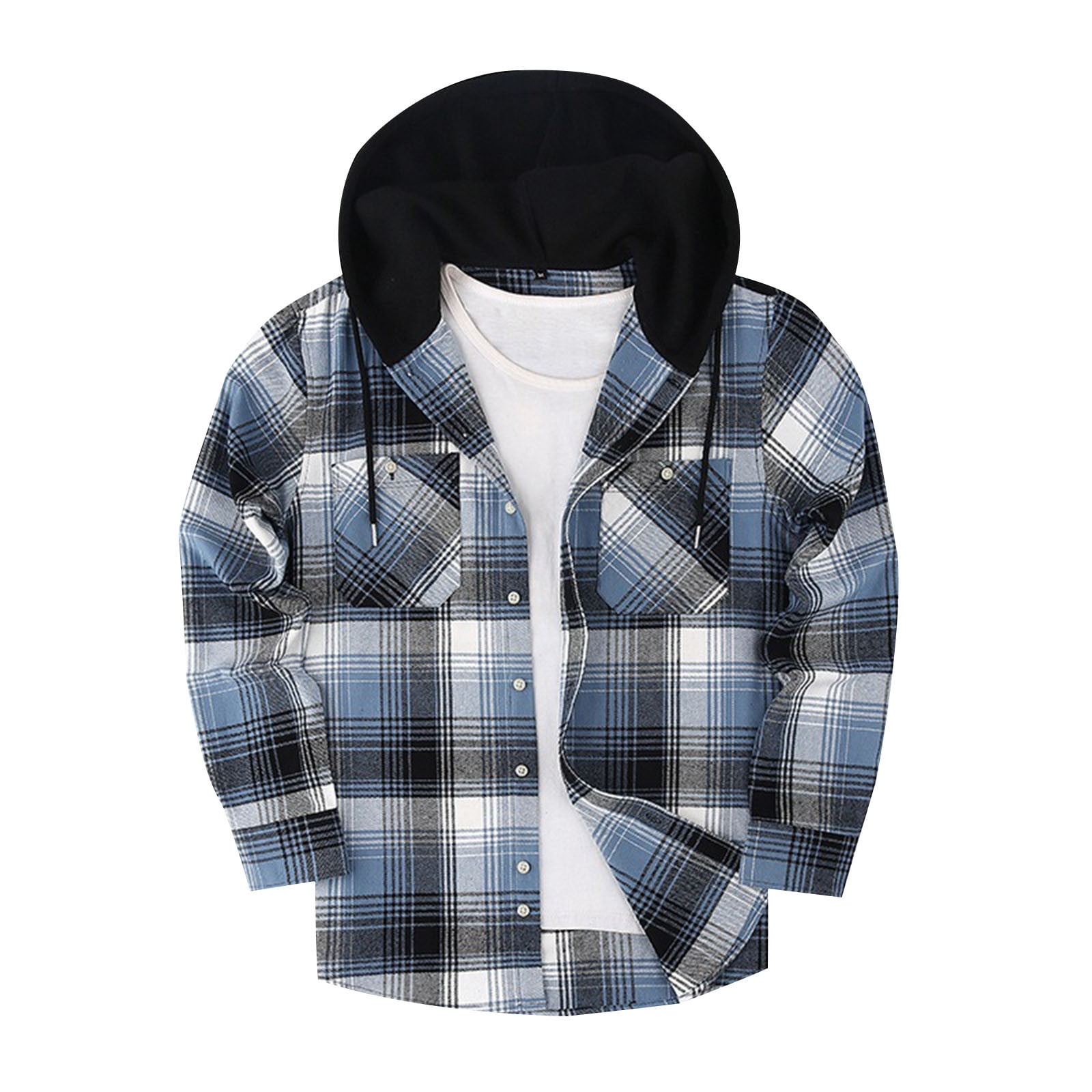 Dovford Men's Flannel Hoodie Shirts Casual Button Down Plaid Shirt ...
