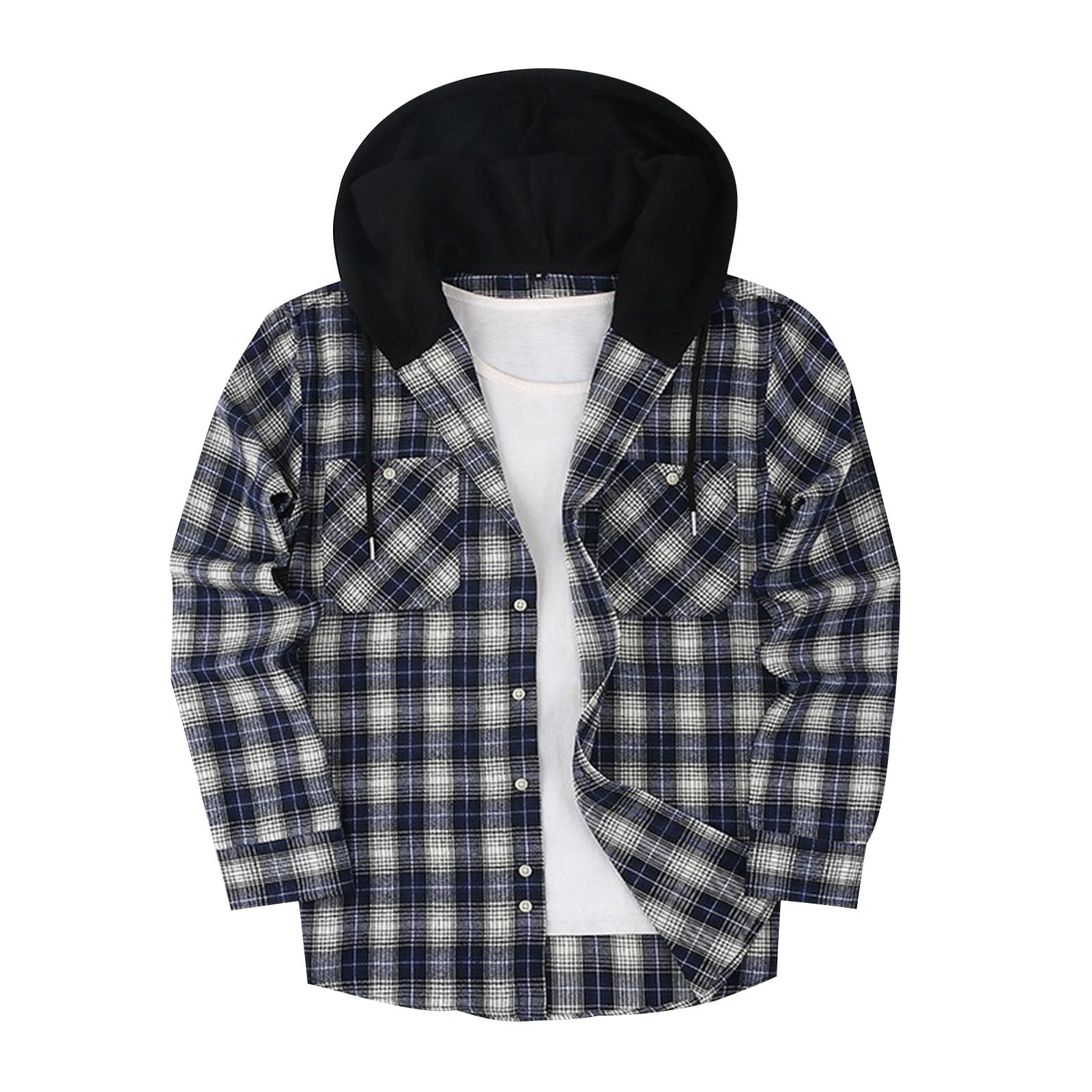 Dovford Men's Flannel Hoodie Shirts Casual Button Down Plaid Shirt ...