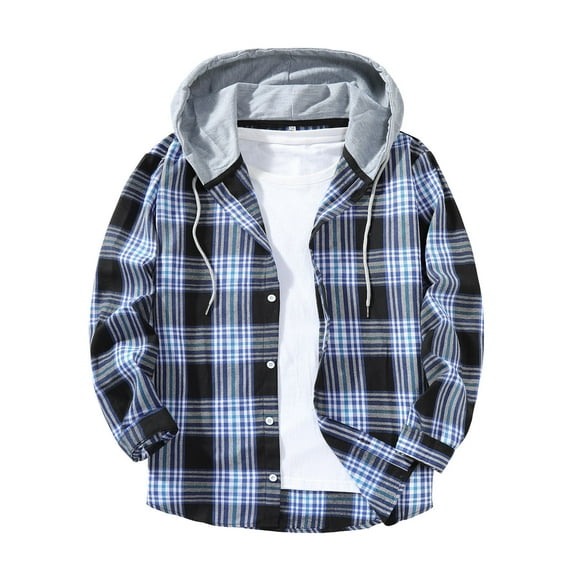 Dovford Men's Flannel Hoodie Shirts Casual Button Down Plaid Shirt ...