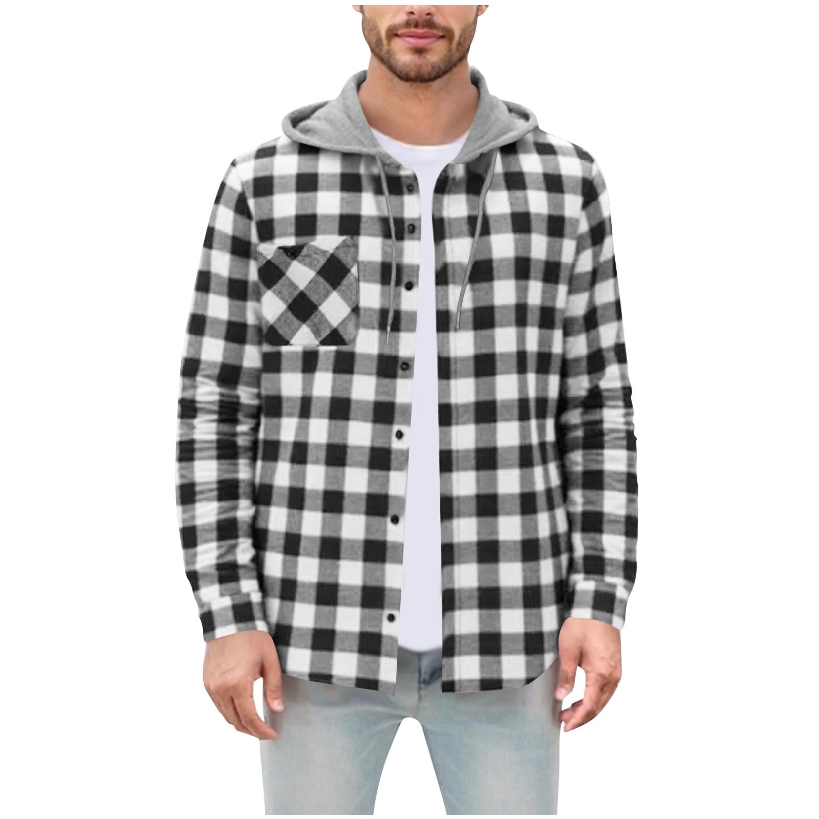 Dovford Men's Flannel Shirt Plaid Hoodie Stylish Long Sleeve Fall ...