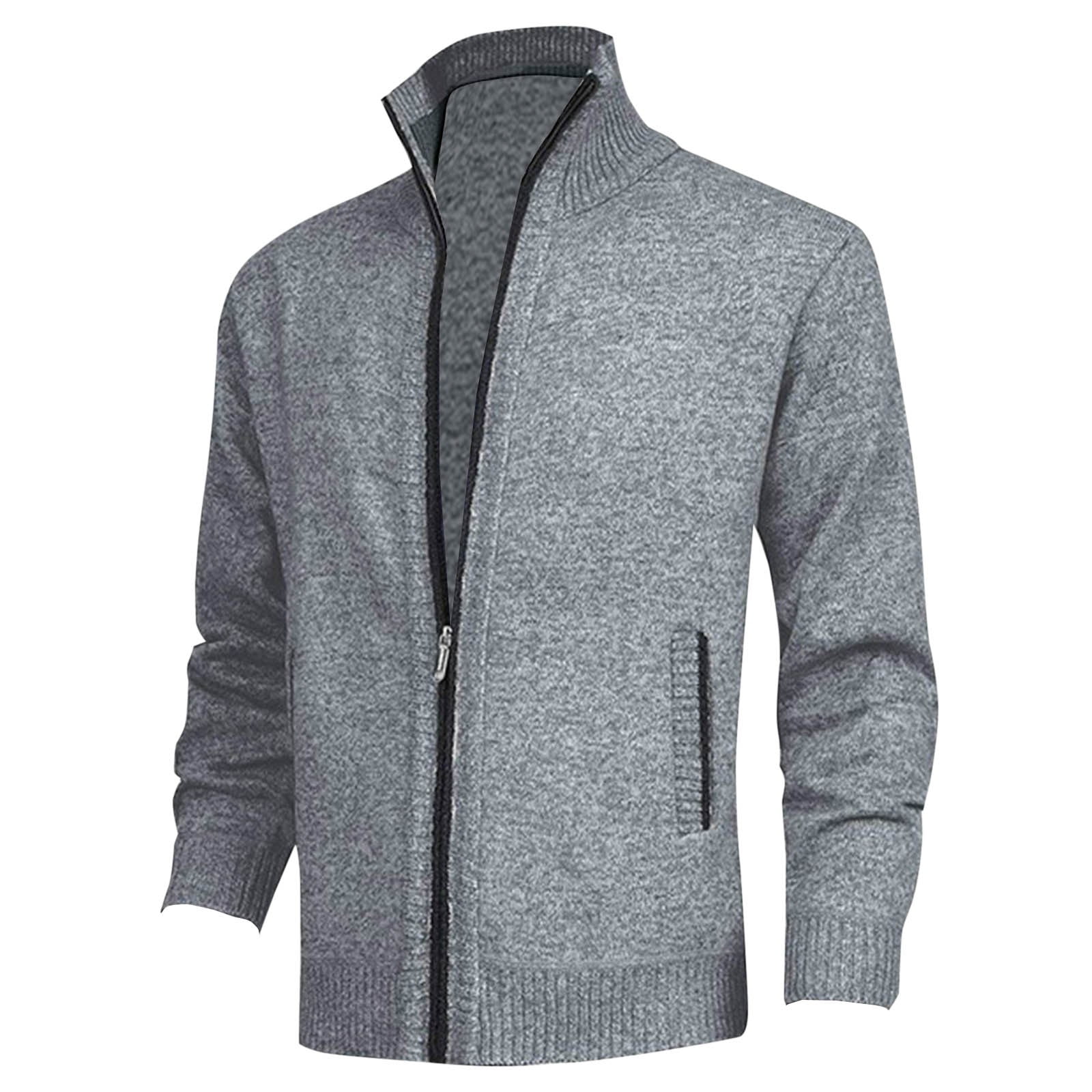 Dovford Men's Full Zip Cardigan Sweater Casual Cable Knitted Stand ...