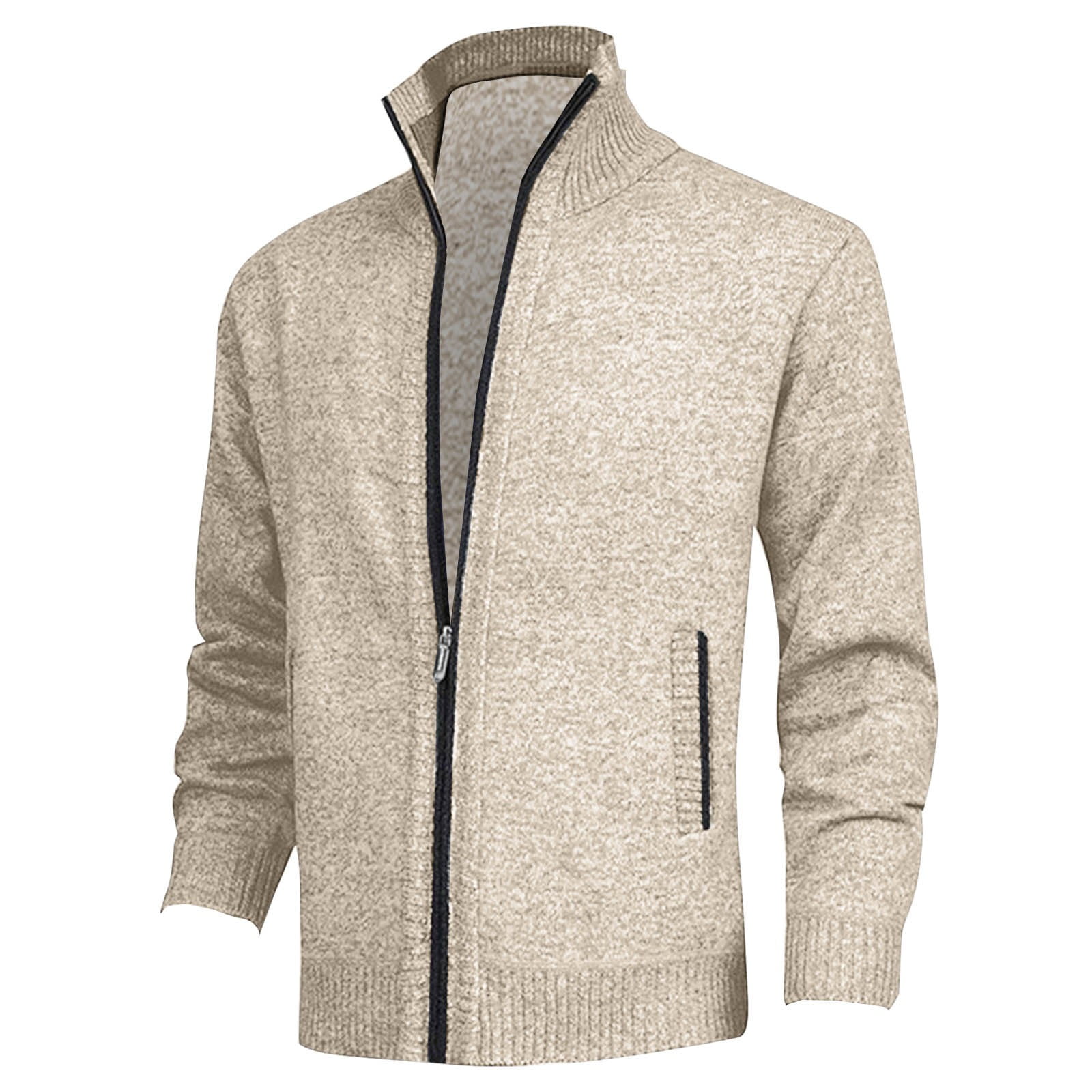 Dovford Men's Full Zip Cardigan Sweater Casual Cable Knitted Stand ...
