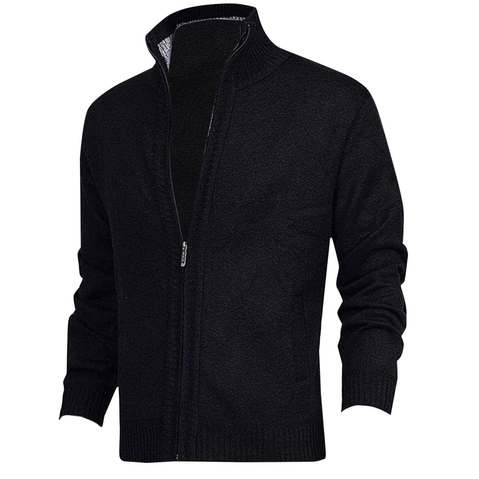 Dovford Men's Full Zip Cardigan Sweater Casual Cable Knitted Stand ...