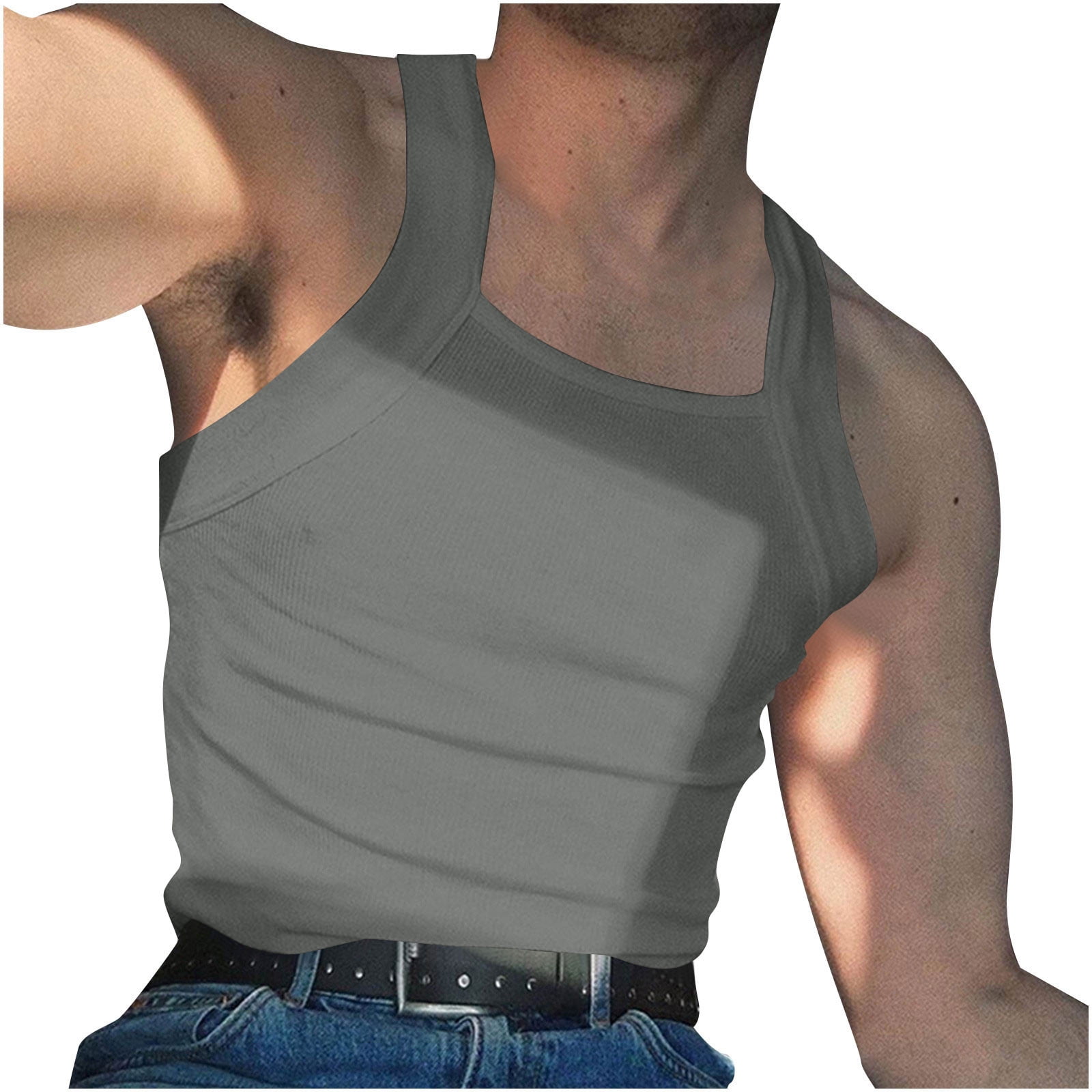 Dovford Men's G-Unit Style Cotton Tank Tops Square Cut Muscle Rib A ...