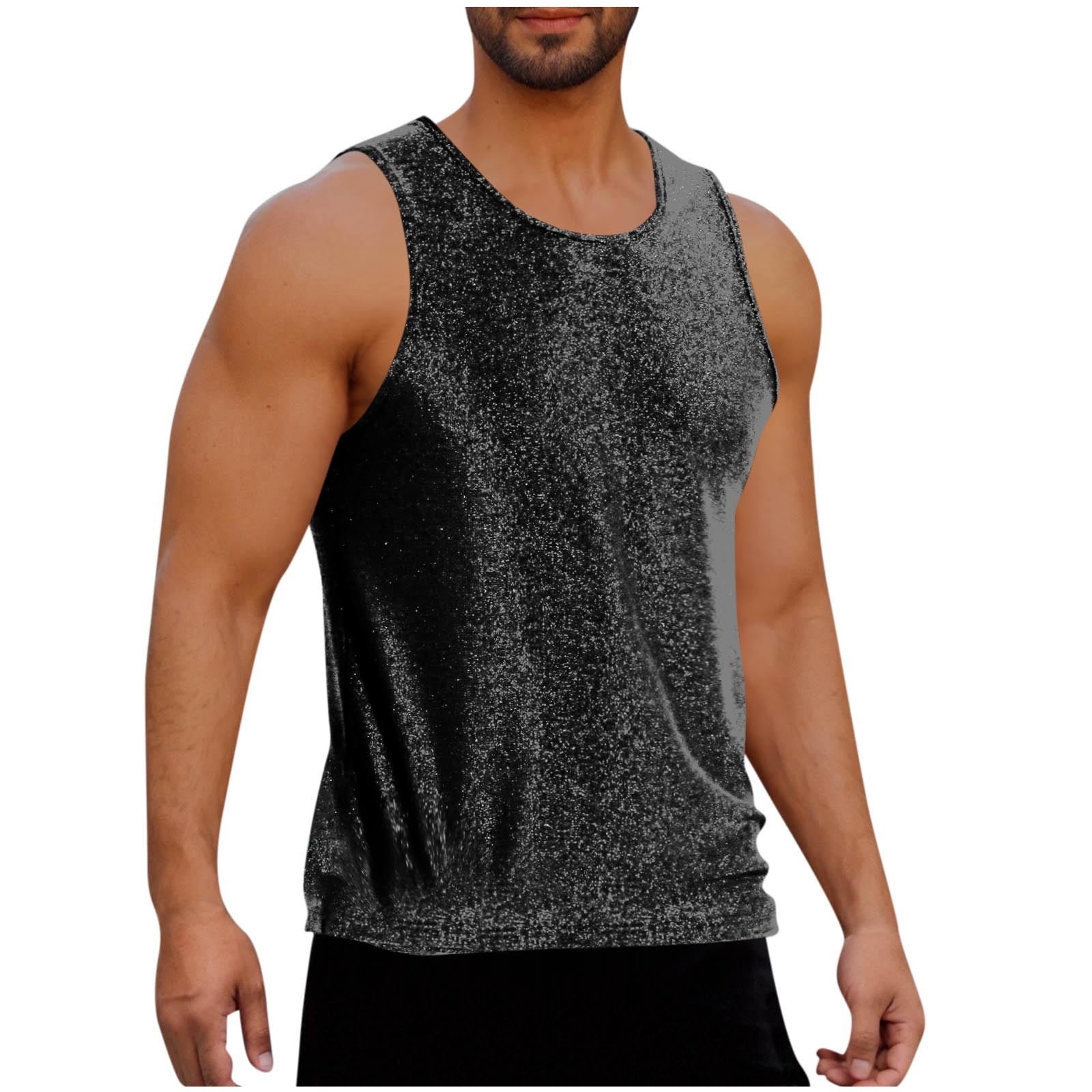 Dovford Men's Glitter Tank Top Rave Gold Hipster Sequin Sleeveless ...