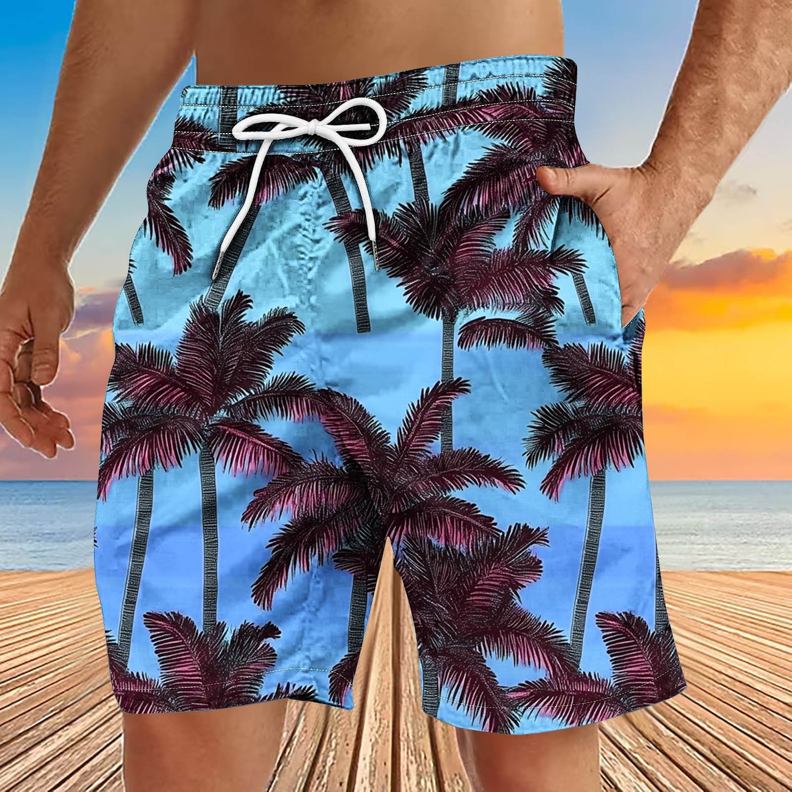 Dovford Men's Hawaiian Beach Shorts Casual Lightweight Drawstring Quick ...