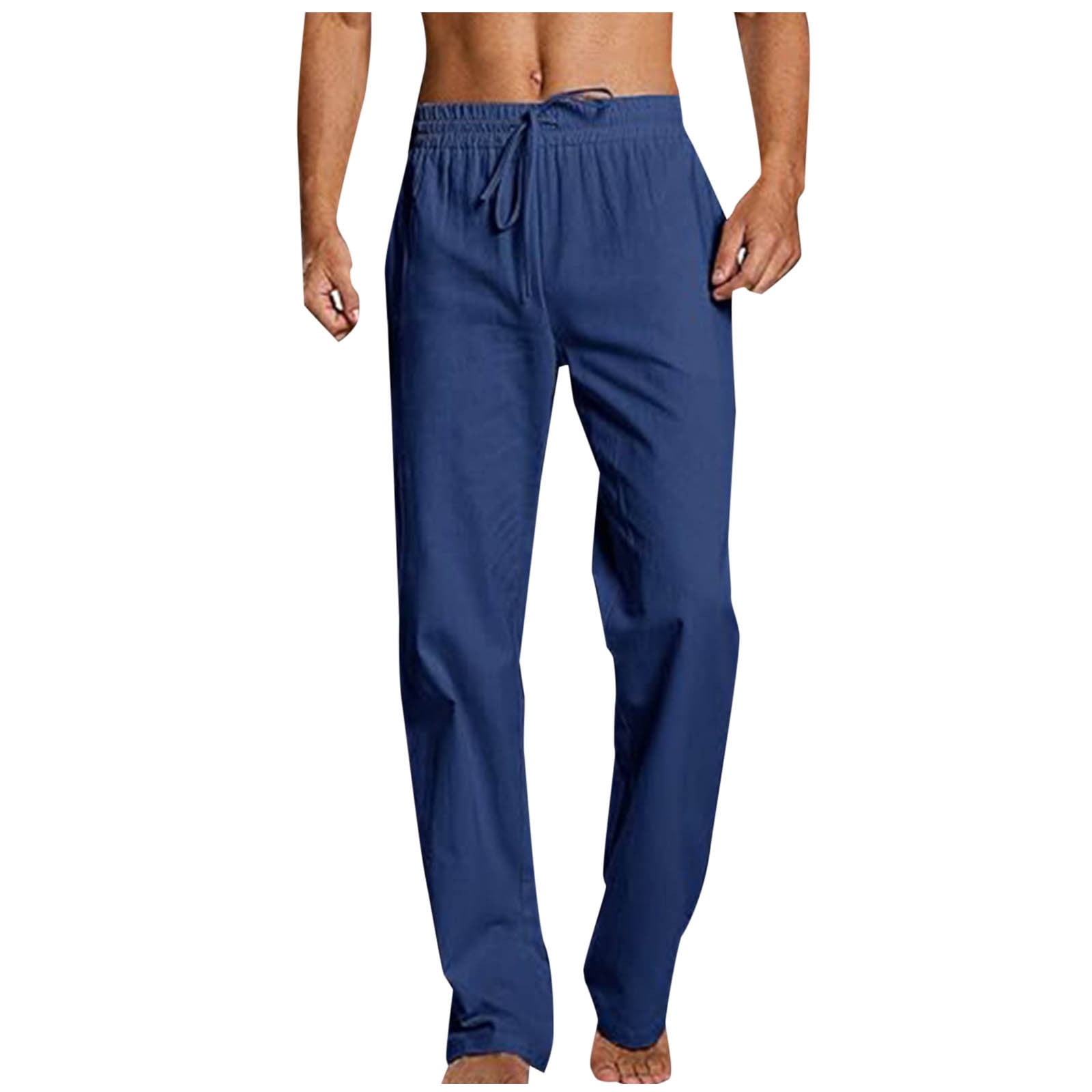 Dovford Men's Linen Casual Pants Elastic Waist Beach Pants Lightweight ...