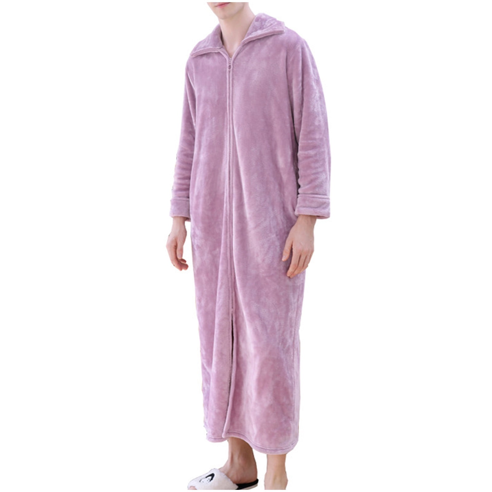 Dovford Men's Long Housecoat Fuzzy Bath Robe Fleece Oversized Zipper ...