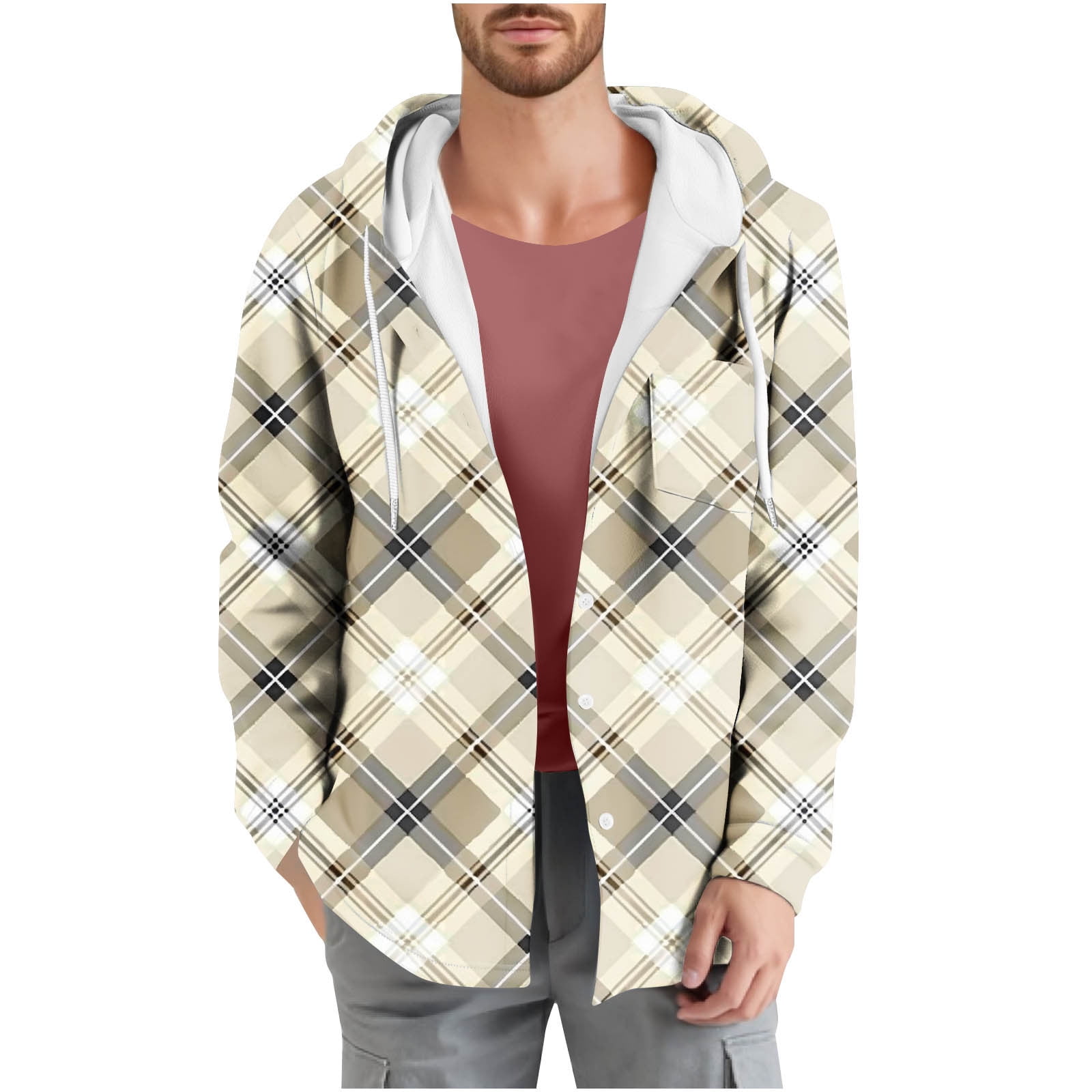 Dovford Men's Long Sleeve Quilted Lined Flannel Shirt Jacket with Hood ...