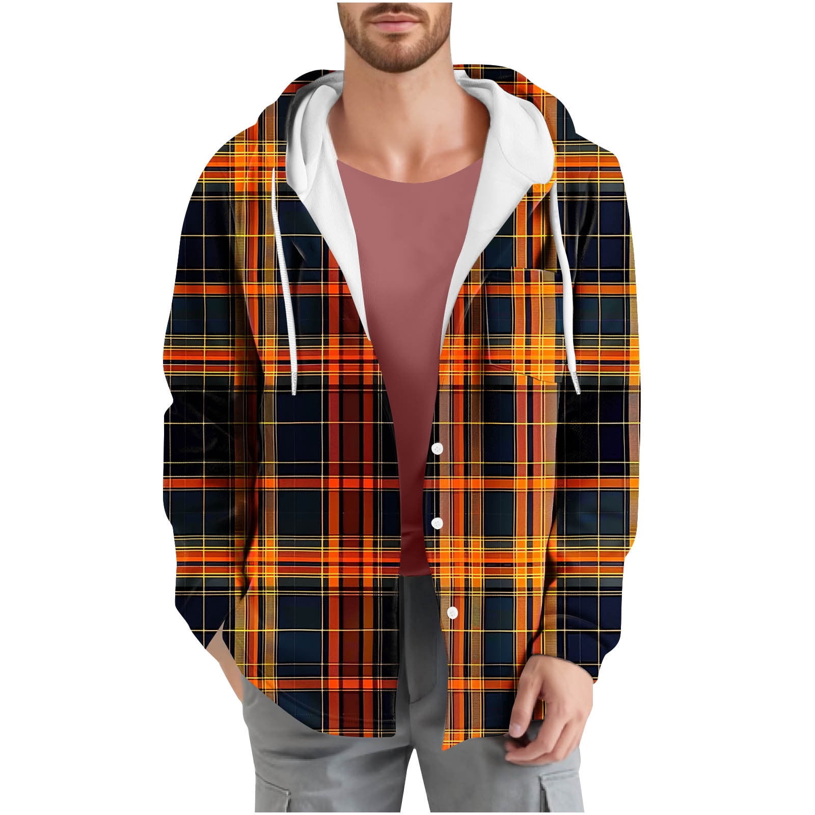 Dovford Men's Long Sleeve Quilted Lined Flannel Shirt Jacket with Hood ...