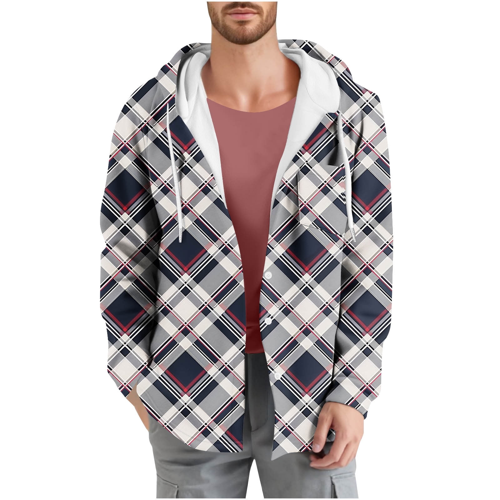 Dovford Men's Long Sleeve Quilted Lined Flannel Shirt Jacket with Hood ...
