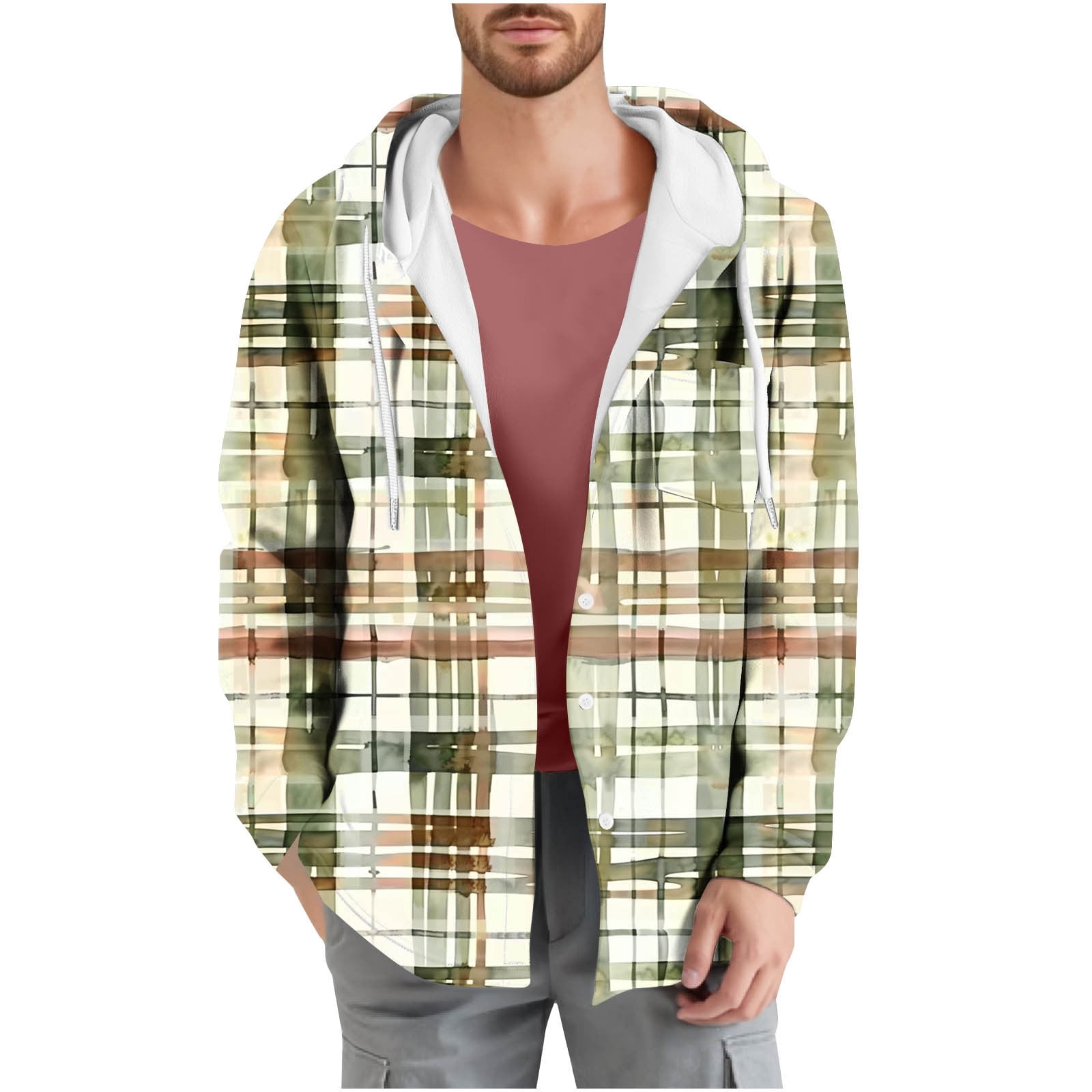 Dovford Men's Long Sleeve Quilted Lined Flannel Shirt Jacket with Hood ...