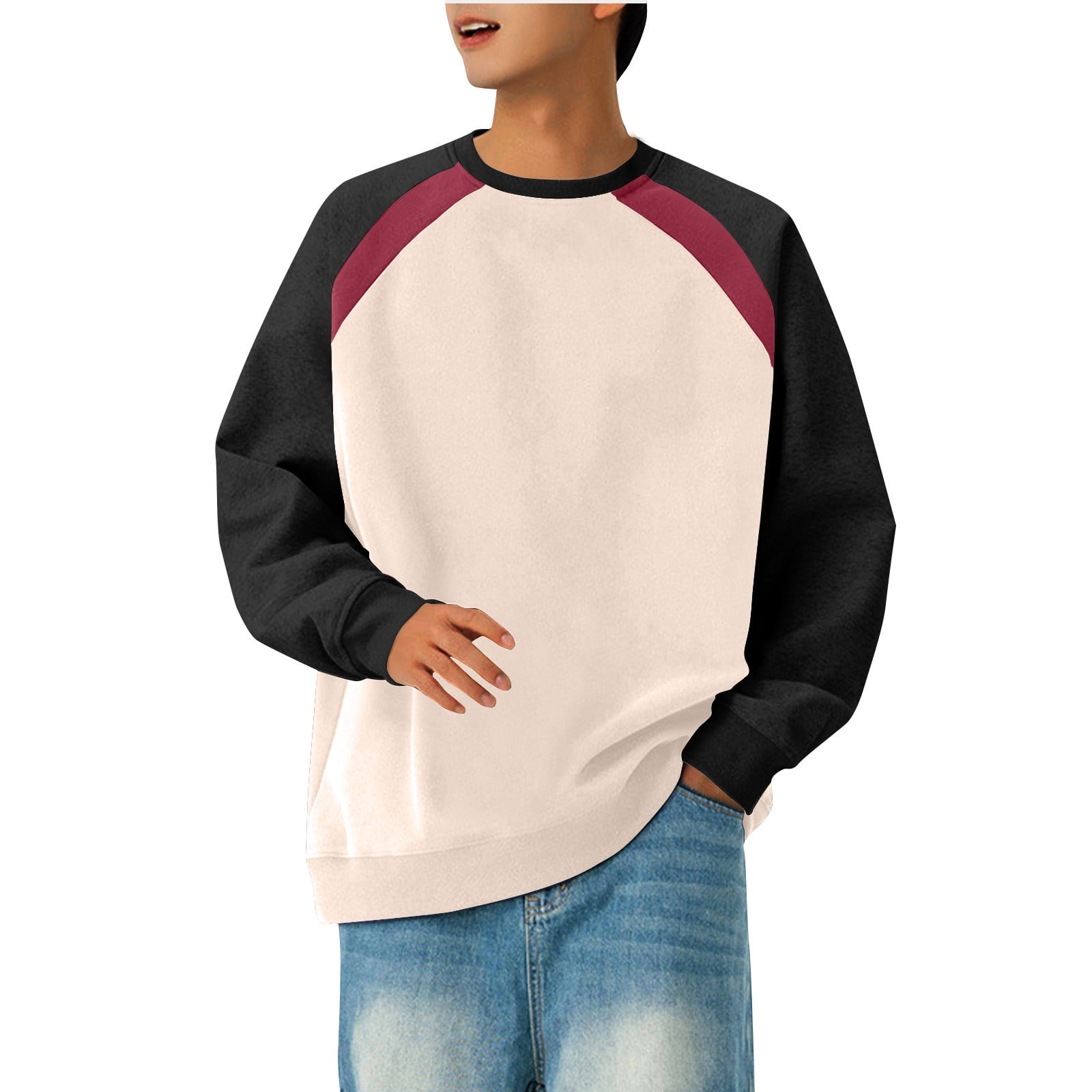 Dovford Men's Loose Crew Neck Sweatshirt One Piece Shoulder Sleeve Dual ...