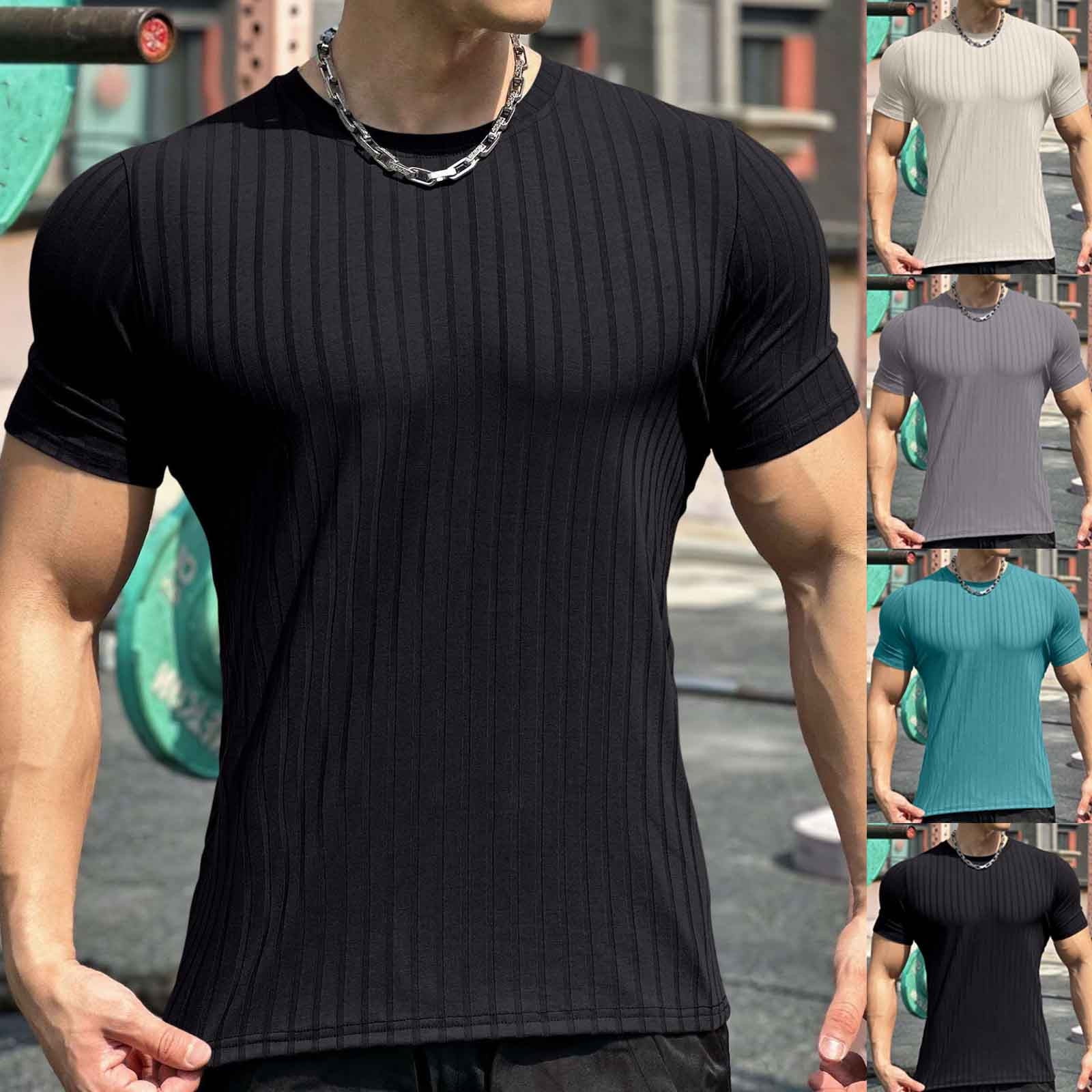 Dovford Men's Muscle T Shirts Stretch Short Sleeve Bodybuilding Workout ...
