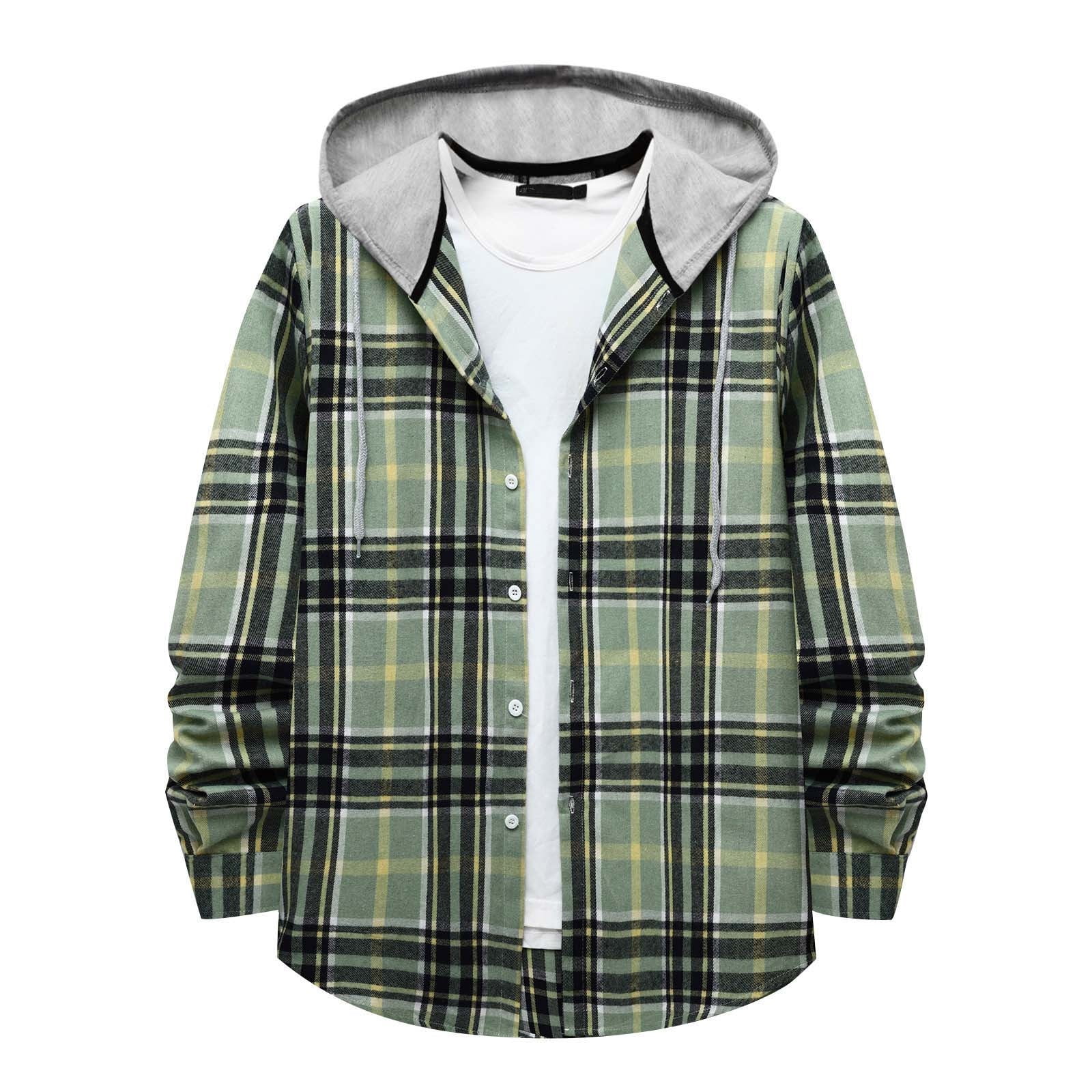 Dovford Men's Plaid Hoodie Flannel Shirt Jacket Casual Button Down Long ...