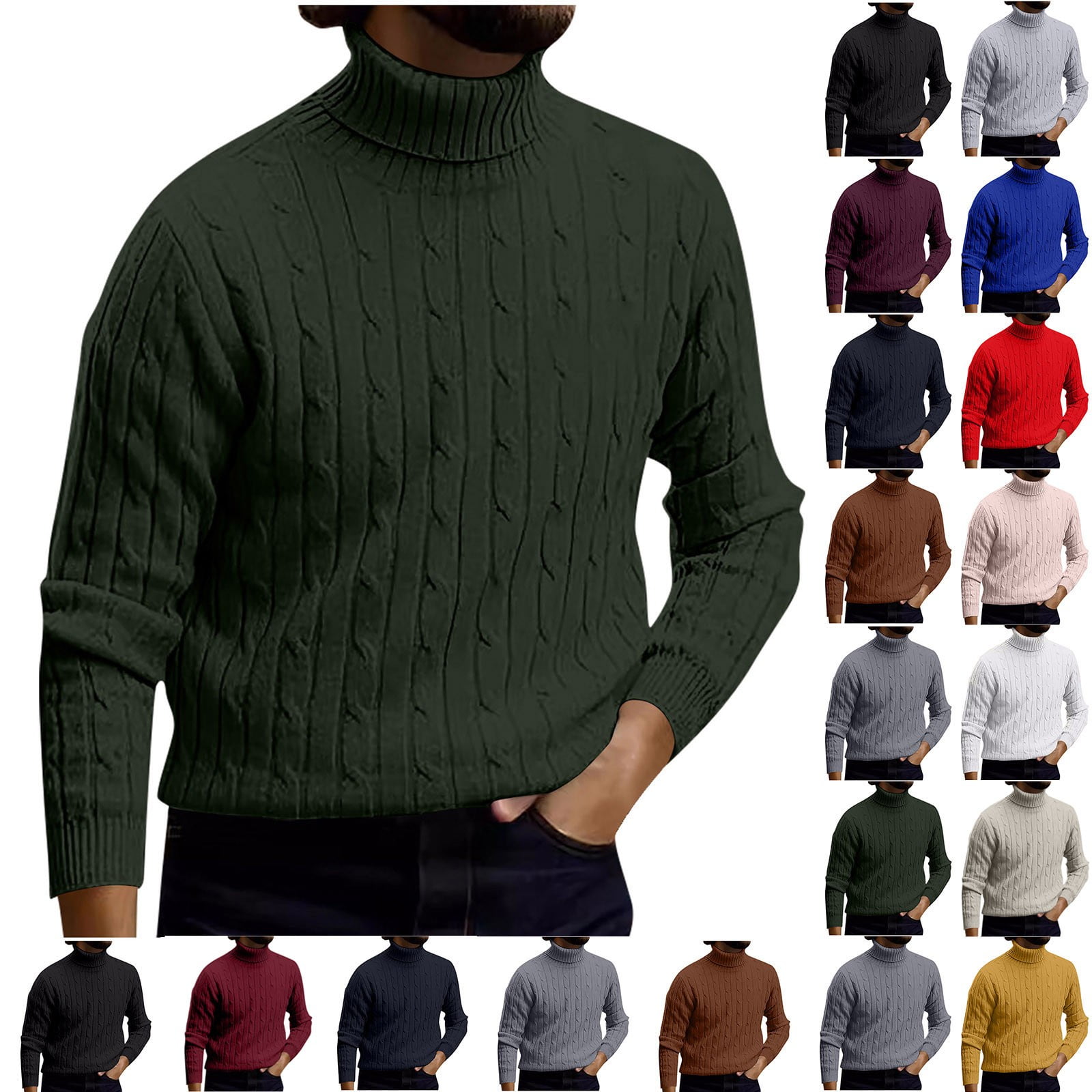 Dovford Men's Slim Fit Turtleneck Sweater Casual Twisted Knitted ...