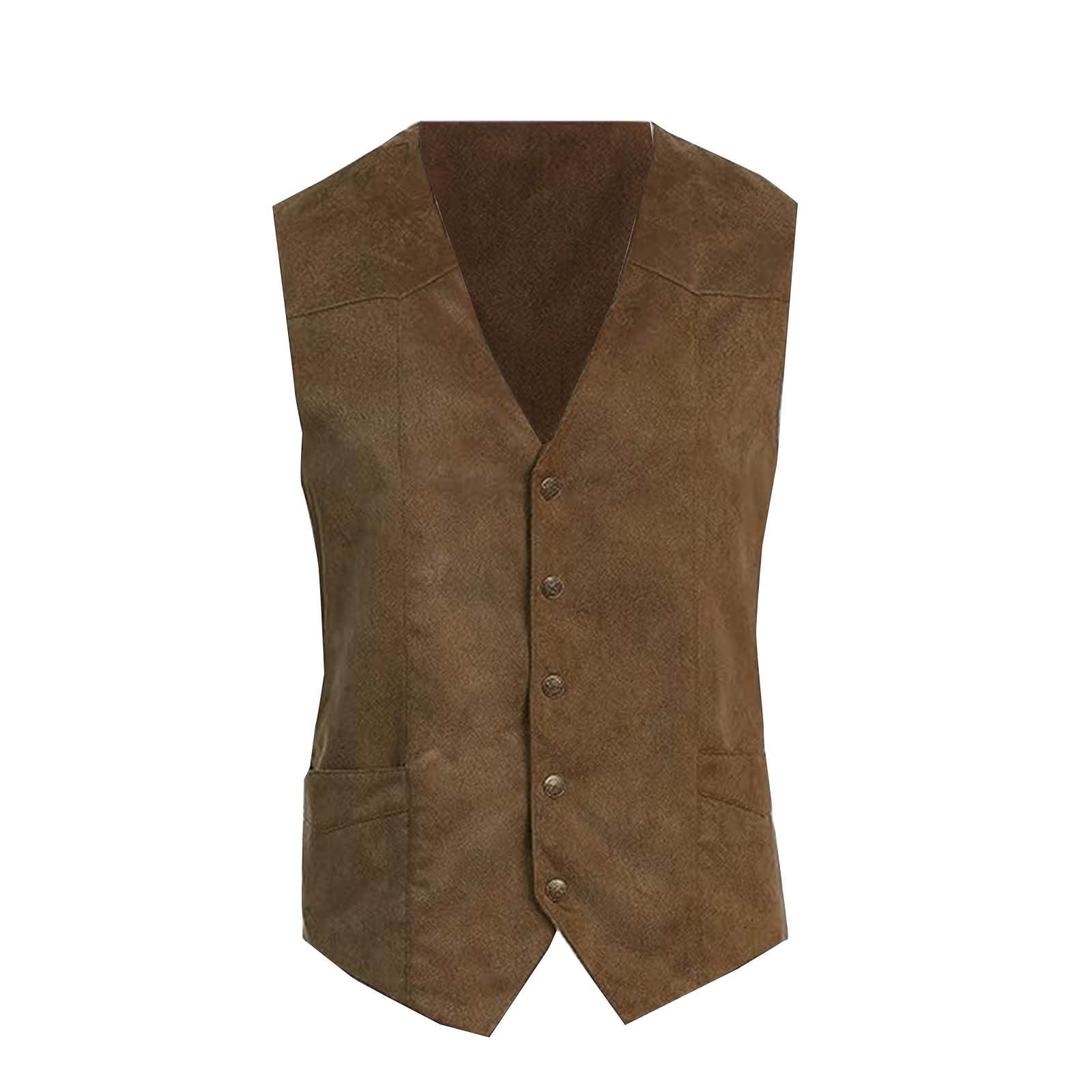 Dovford Men's Suede Leather Vest Vintage Cowboy Style Sleeveless Jacket ...