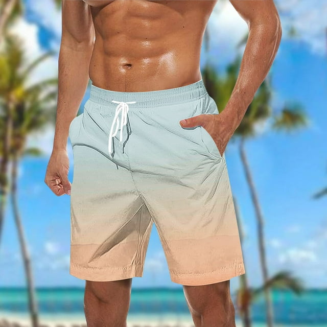 Dovford Men's Swim Trunks Gradient Color Quick Dry Beach Shorts with ...