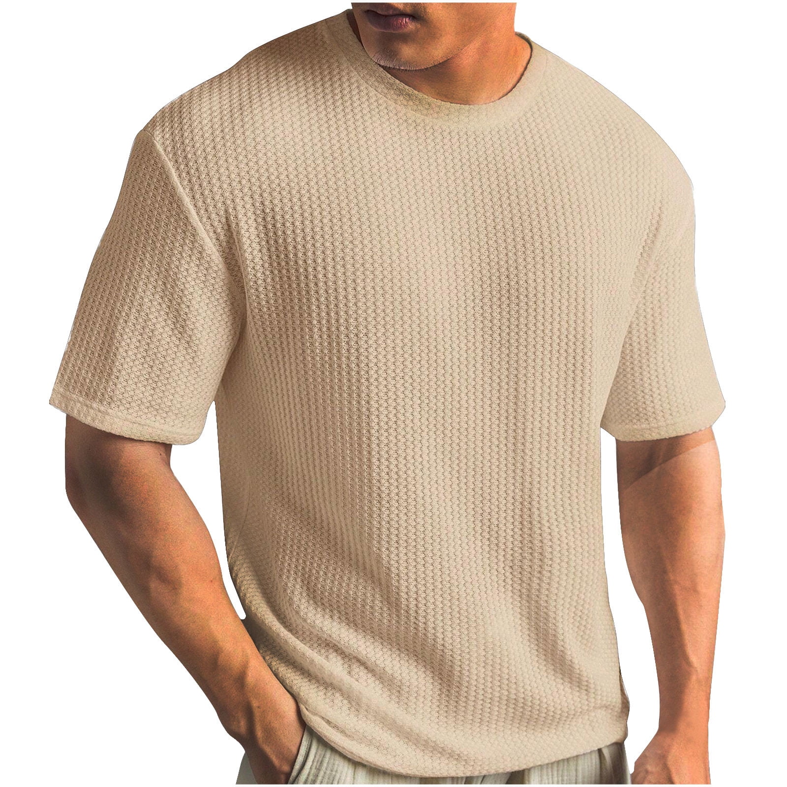 Dovford Men's T-Shirts Casual Knit Short Sleeve Crewneck Honeycomb ...