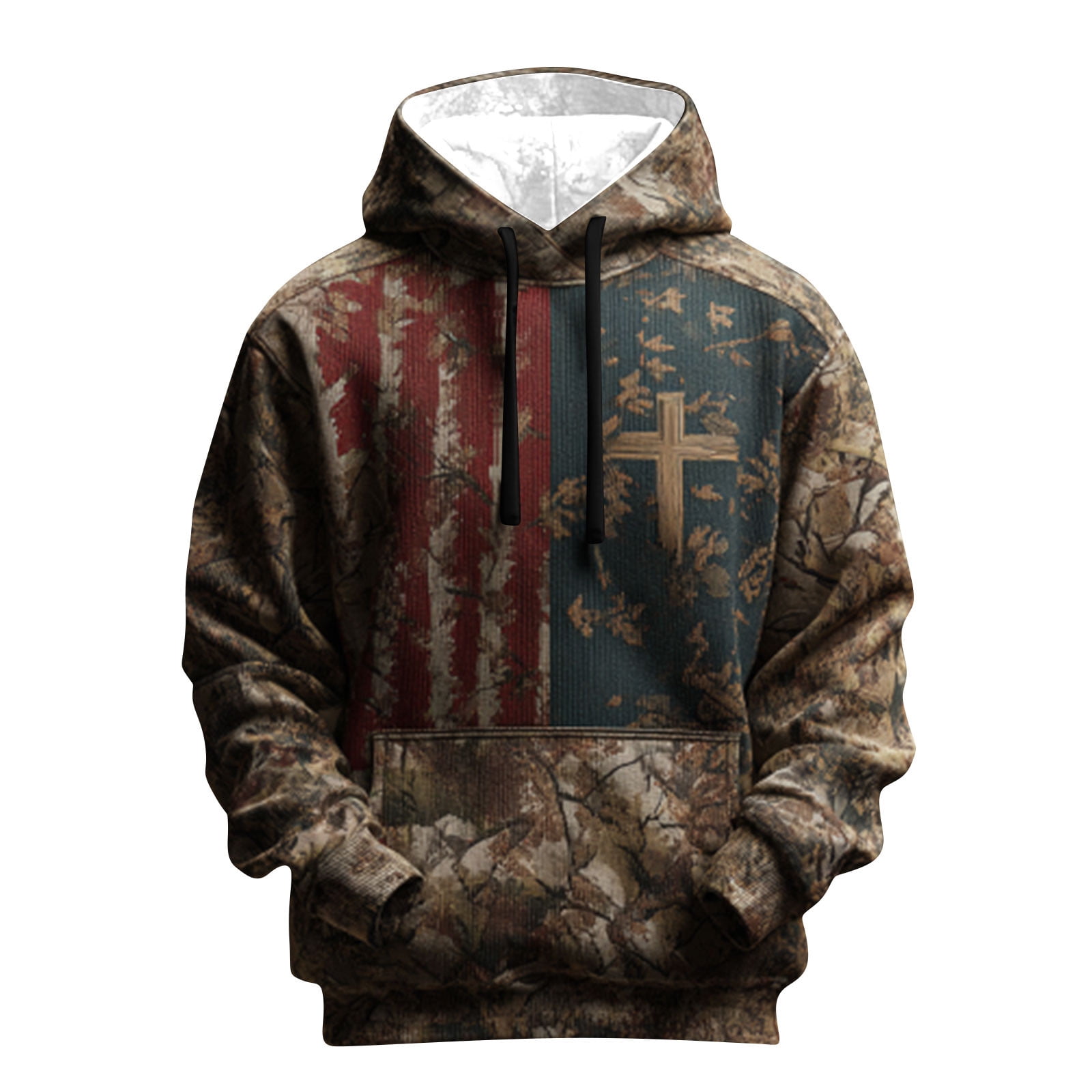 Dovford Men's Vintage Casual American Flag Cross Faith Hoodie, God Worship Long Sleeve ...