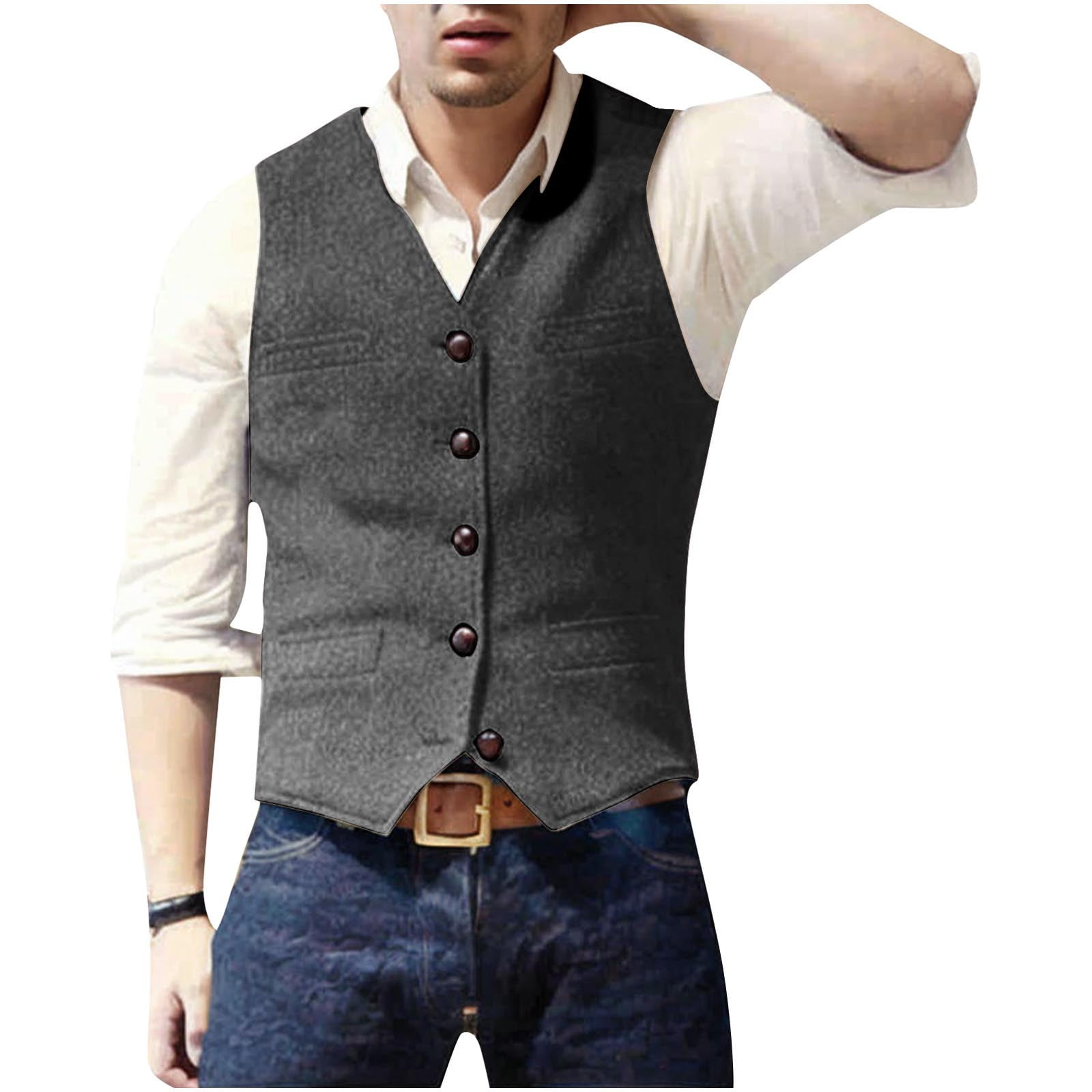 Dovford Men's Western Cowboy Suit Vest Slim Fit Faux Suede Leather ...