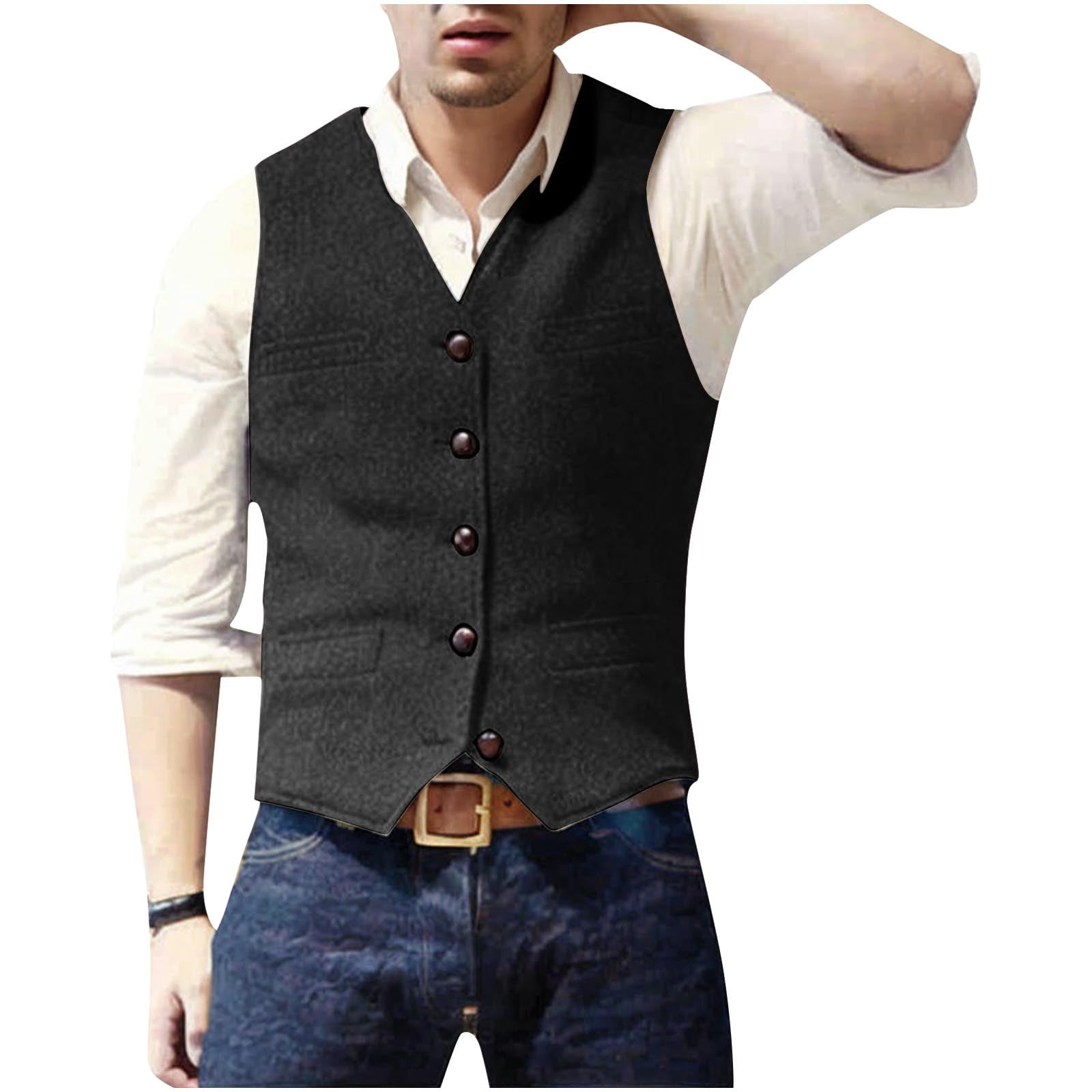 Dovford Men's Western Cowboy Suit Vest Slim Fit Faux Suede Leather ...