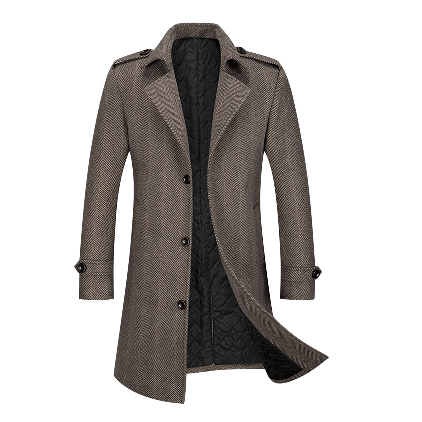 Dovford Men's Winter Trench Coat Long Sleeve Notch Lapel Single ...