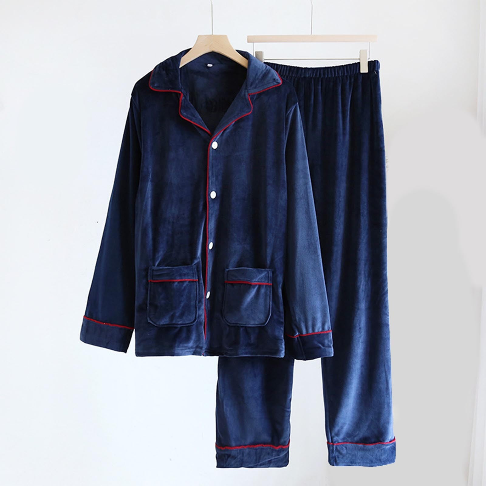 Dovford Men's Winter Velvet Velour Pajama Set Lounge Striped Sleepwear ...