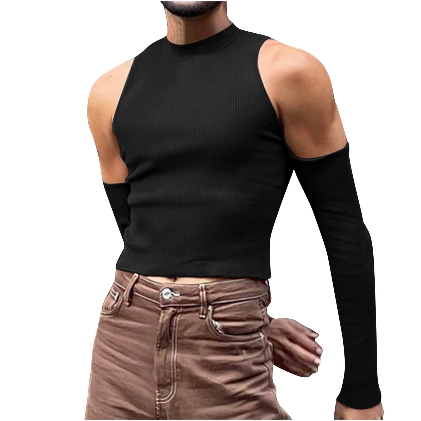 Dovford Mens Casual Slim Fit Basic Tops Sleeveless/Long Sleeve Off ...