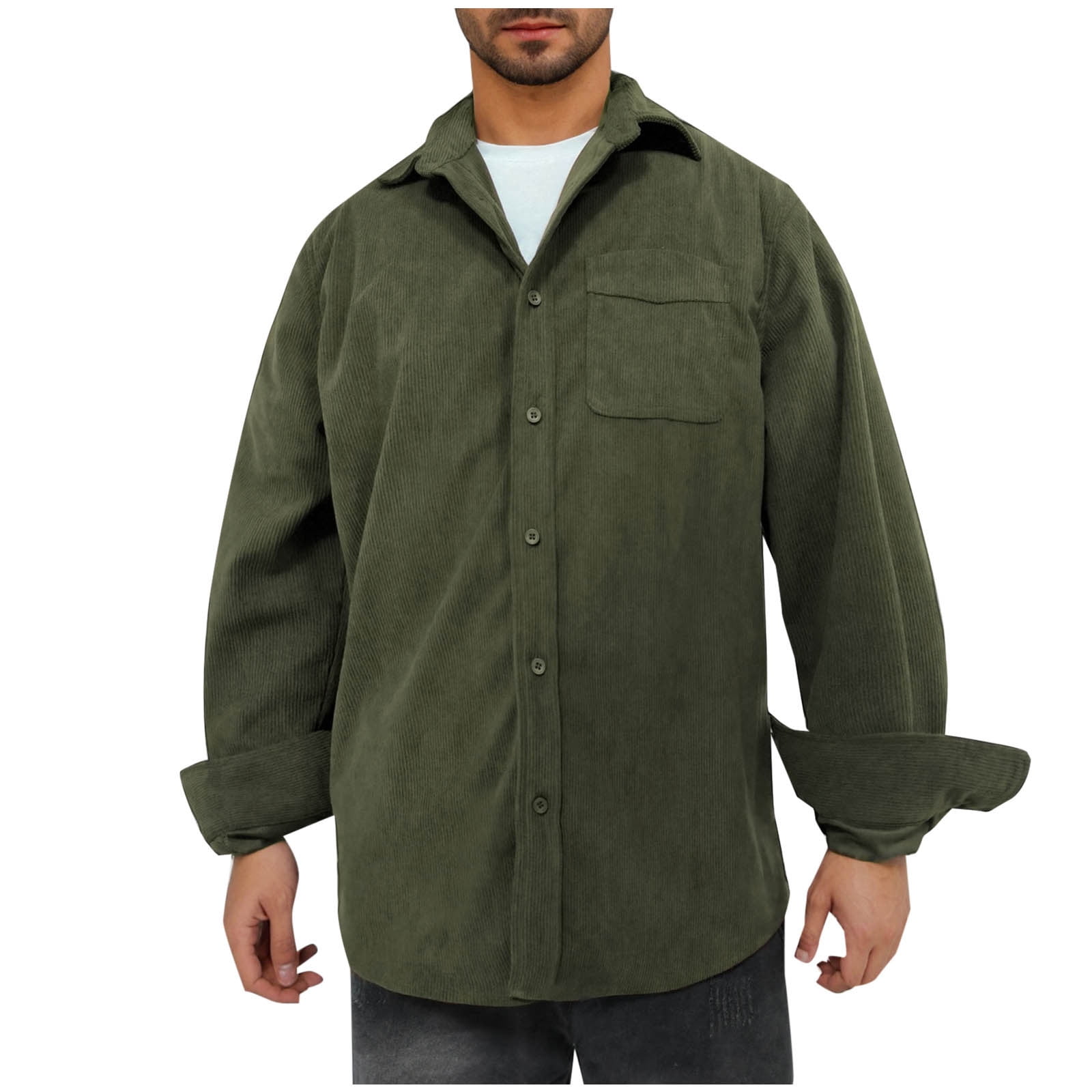 Dovford Mens Corduroy Shirts Jacket Button Down Long Sleeve Work Shirts ...