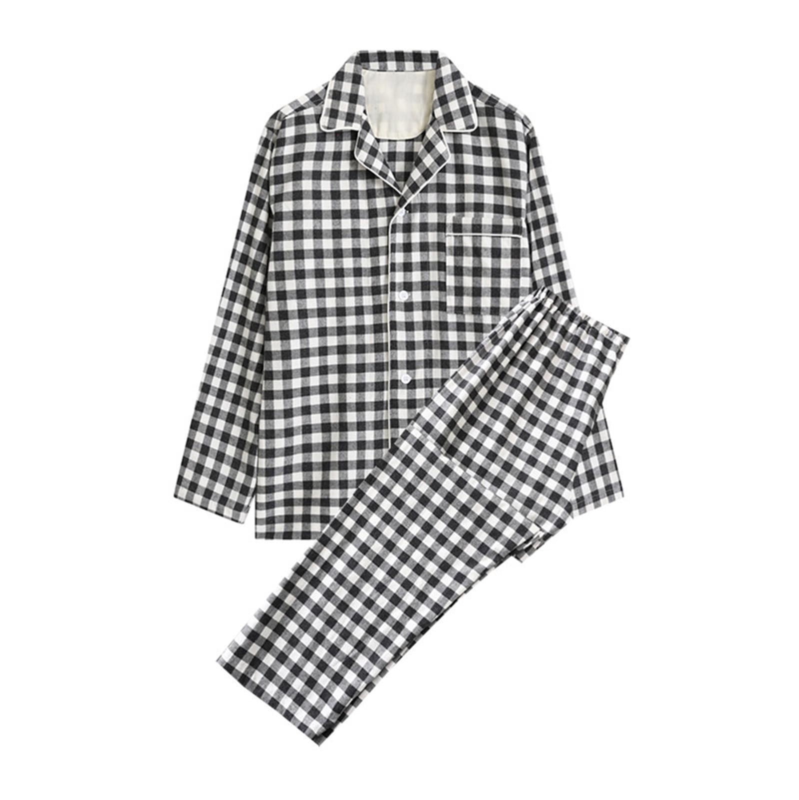 Dovford Mens Cotton Pajama Set, Button Down Collar Lapel Shirt Long ...