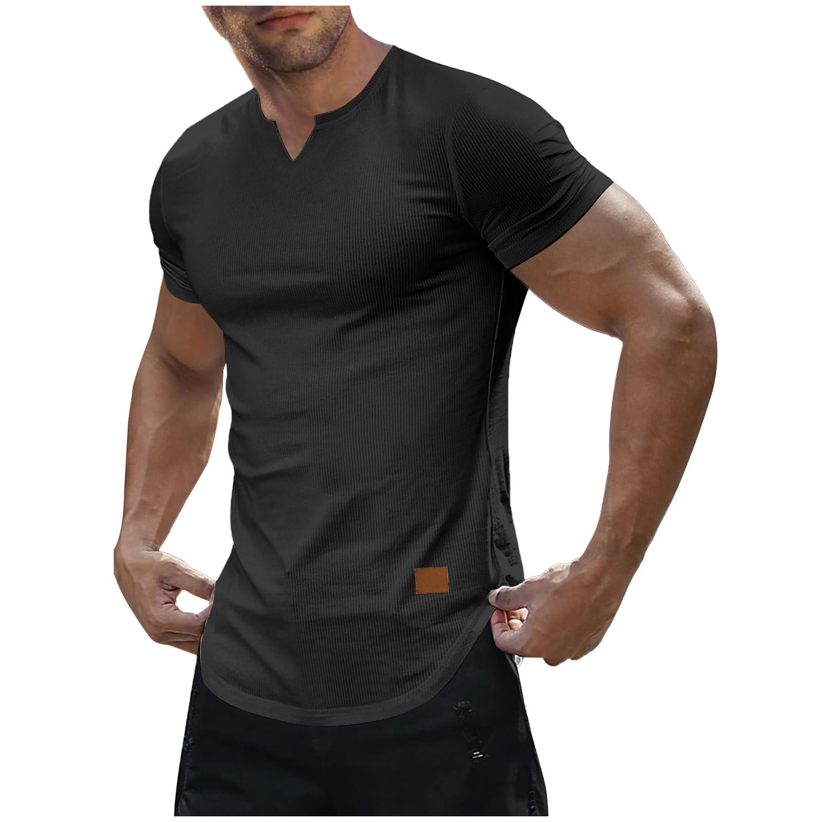 Dovford Mens Muscle Slim T Shirt V-Neck Longline Henley Shirt Gym ...