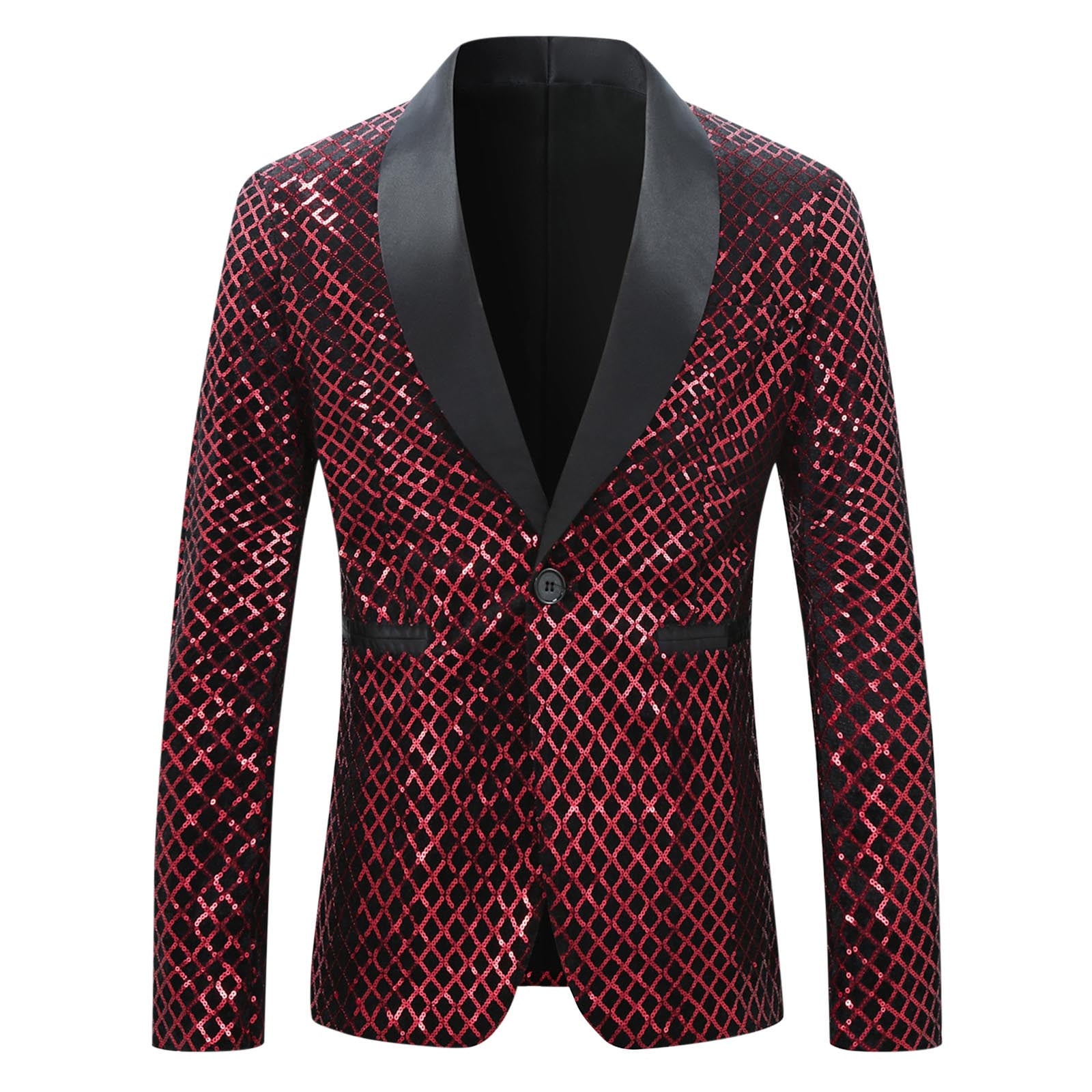 Dovford Mens One Button Sequin Dress Suit Jacket Party Festival Tuxedo ...